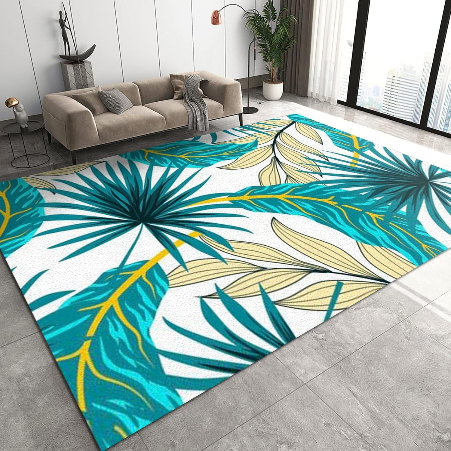Area Rugs of Yellow and Green Leaves, Simple Rug On White Background ...