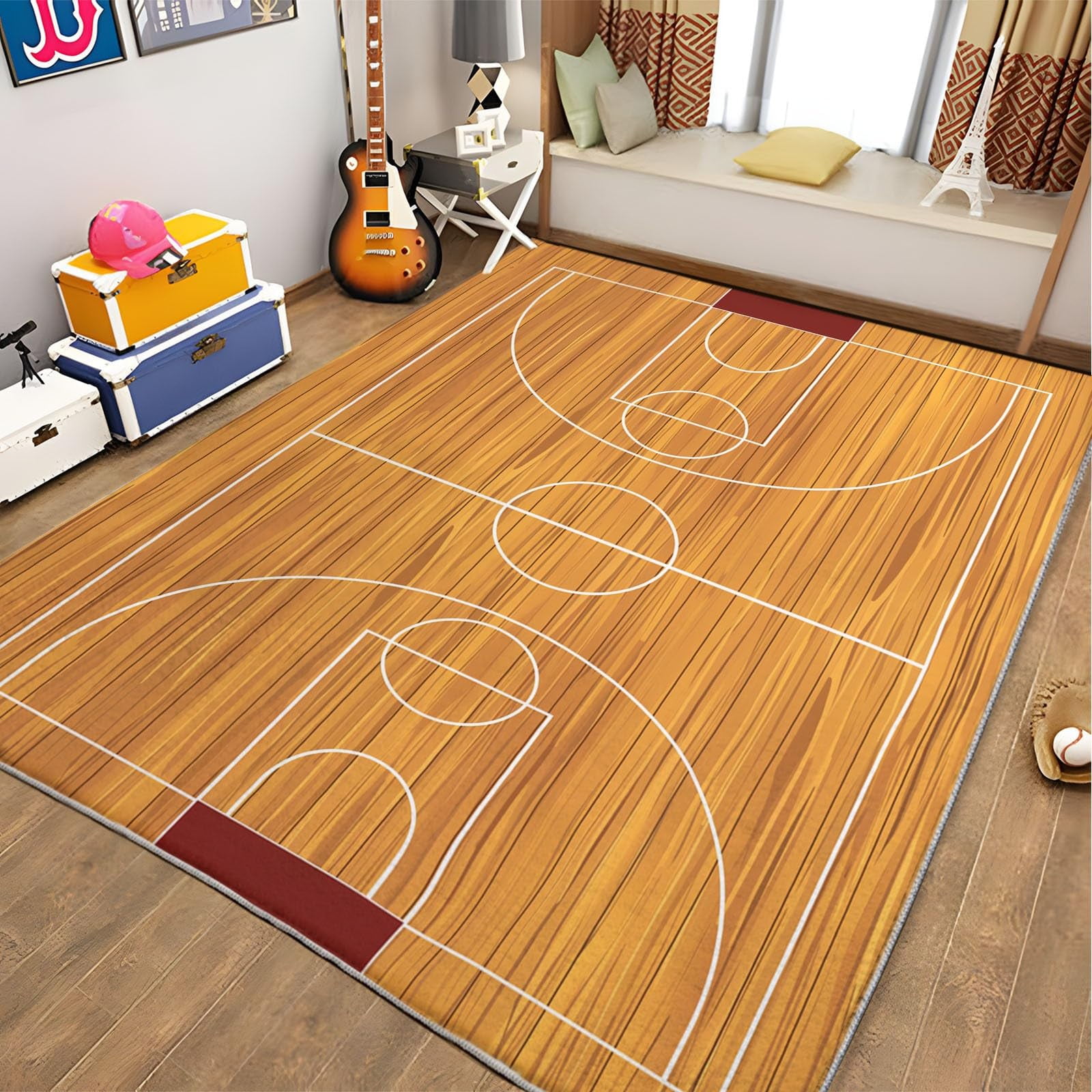 Area Rugs Yellow Rectangle Carpet, Bamboo Texture Sports Basketball ...