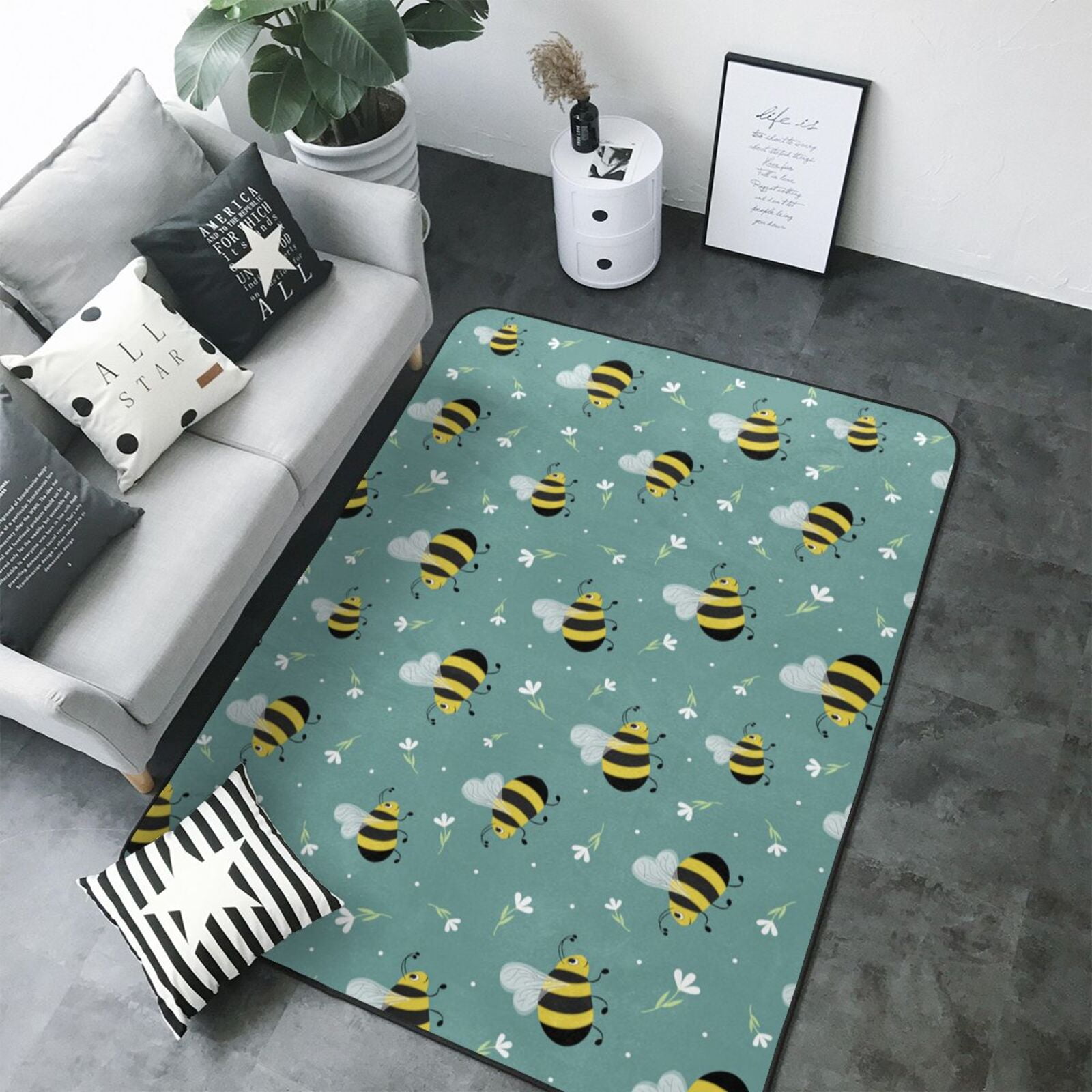 Area Rugs, cute bees flowers Washable Large Rugs for Living Room ...