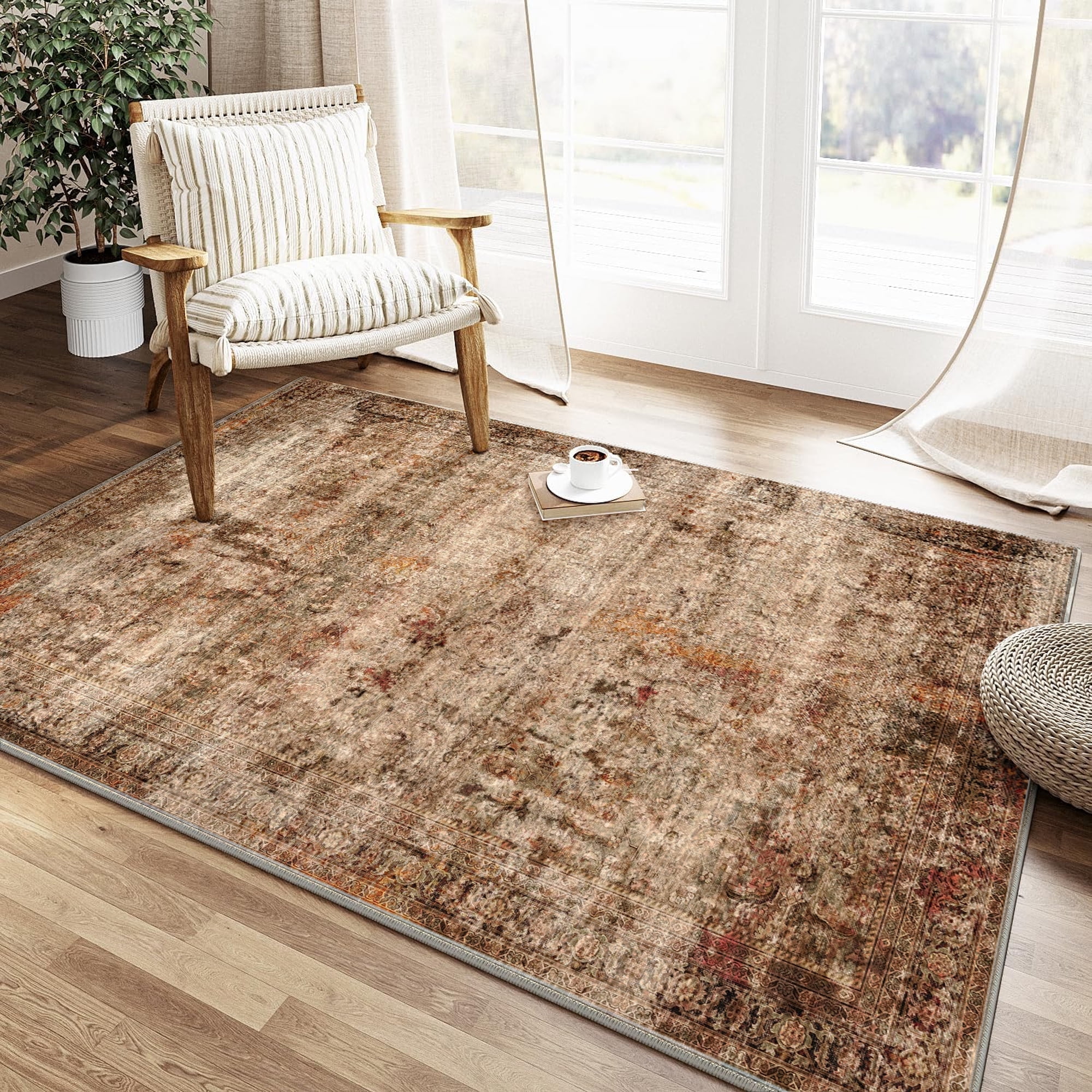 Area Rugs for Living Room 3'x 5' Machine Washable Vintage Print Large ...