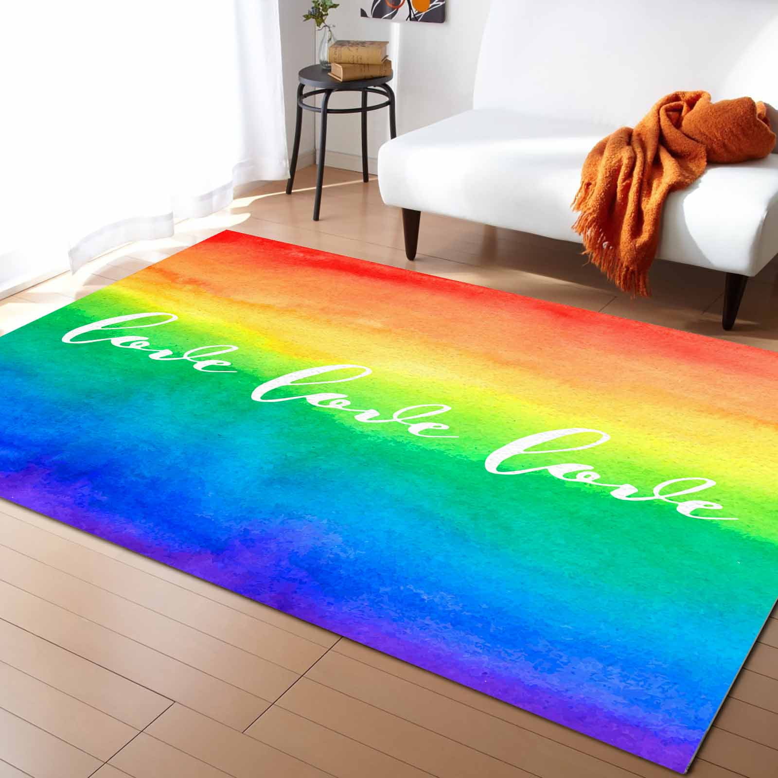 Area Rugs for Living Room, 4'x6' Throw Washable Rug Love Rainbow ...