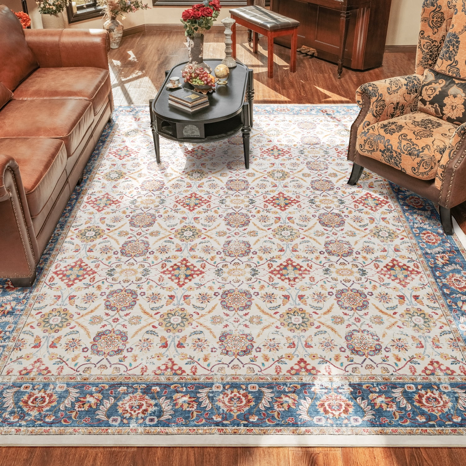 Seven Six Home Vintage Floral Area Rugs, Machine Low Pile, Non Slip ...