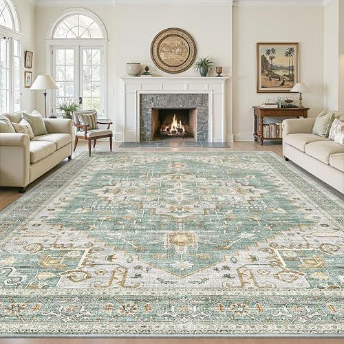 Area Rugs for Living Room - 9x12, Boho Non-Slip Low Pile Carpet Machine ...
