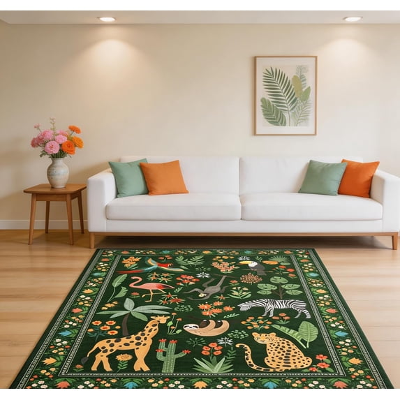 Area Rugs for Living Room, Non-Slip Machine Washable Retro Rug, Low ...
