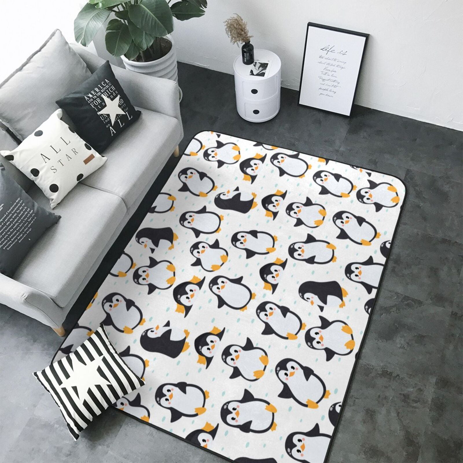 Area Rugs, whiter cute penguin Washable Large Rugs for Living Room ...