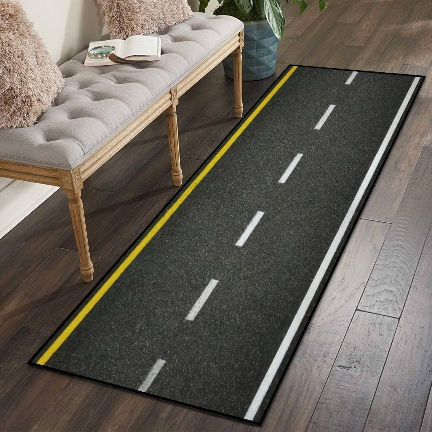 Area Runner Rug 2x6 Ft Asphalt Road top View Highway line Marks Non ...