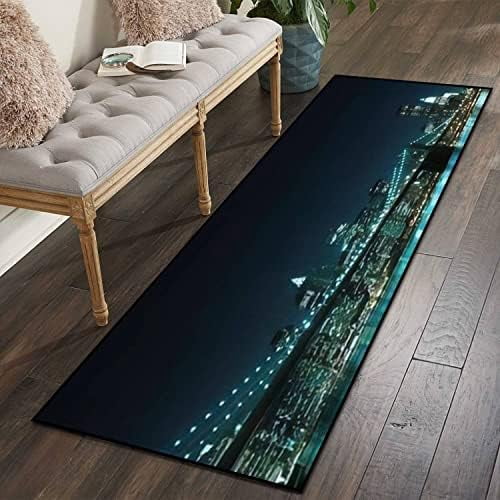 Area Runner Rug 2x6 Ft Brooklyn Bridge and Skyline Night New York City ...