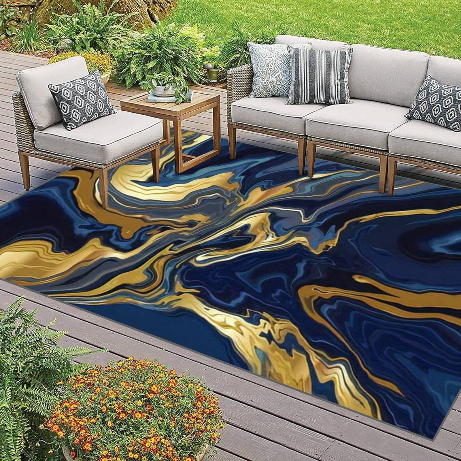 Area Runner Rug Non-Slip Throw Rugs Luxury Wallpaper Blue Marble And ...