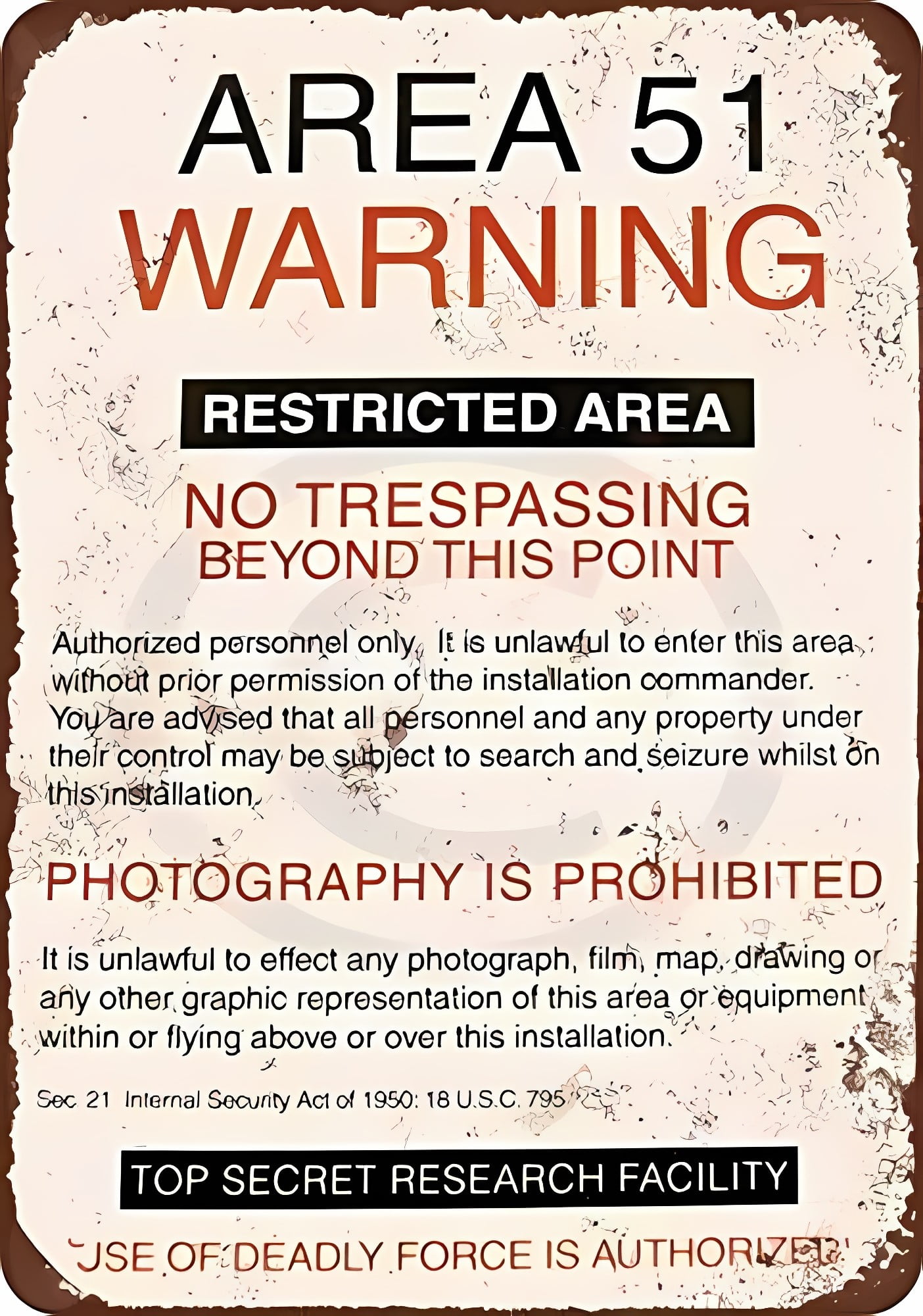 Area Warning Vintage Reproduction Sign - 8"x12" Metal Tin Sign, Retro ...