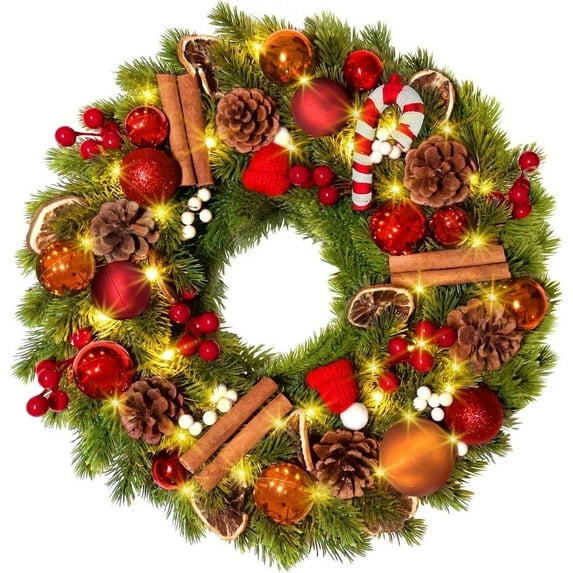 Areker Christmas Wreath with 40 LED Lights, 16 In Lighted Artificial ...
