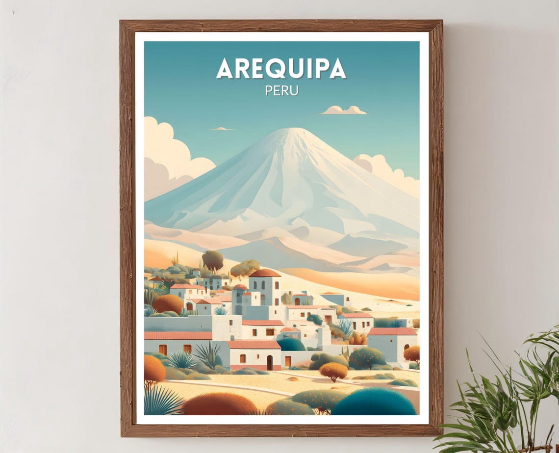 Arequipa Peru Retro Travel Mid Century Modern Vintage Cityscape Art ...