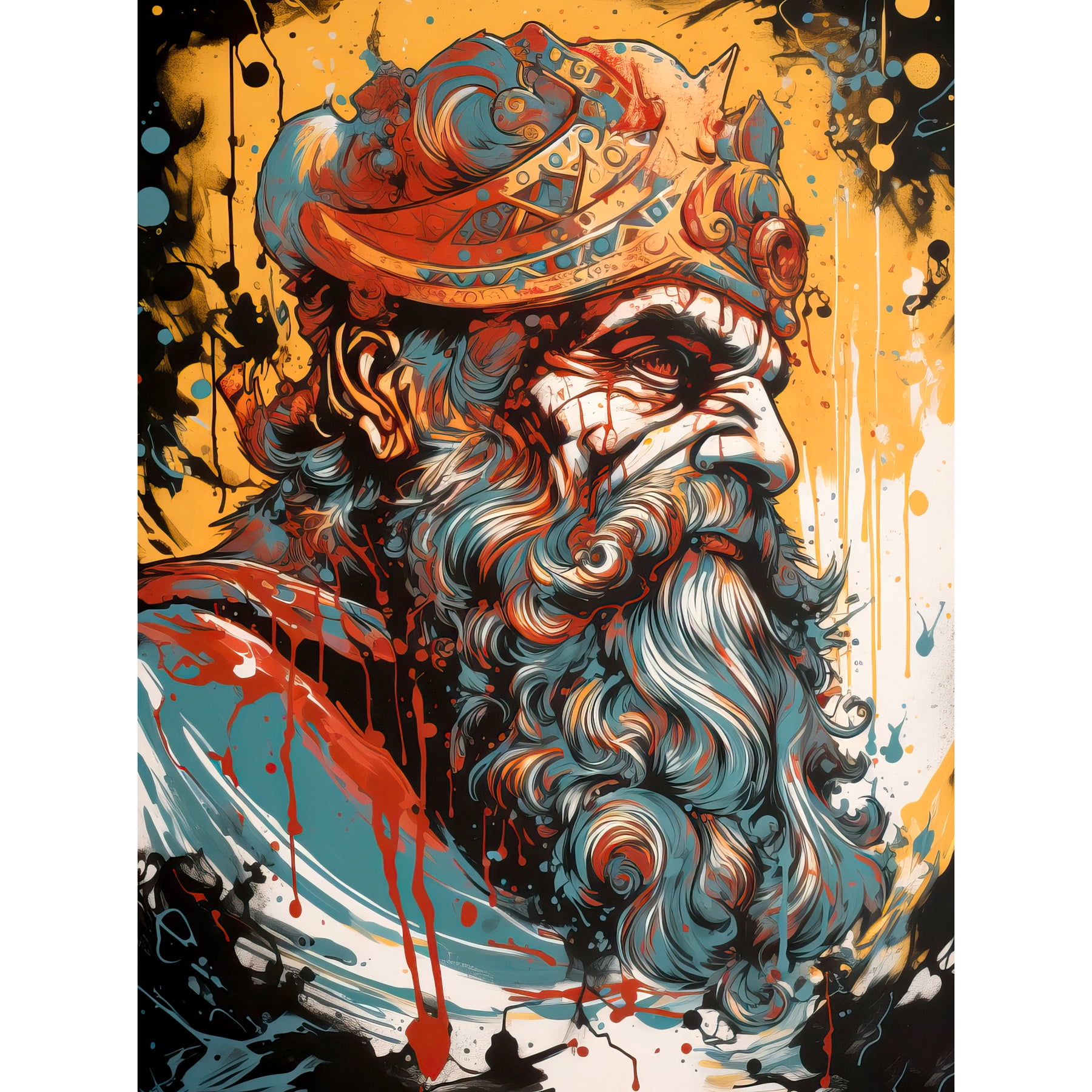 Ares God of War Acrylic Painting Greek Mythology Blue Red Yellow Battle ...
