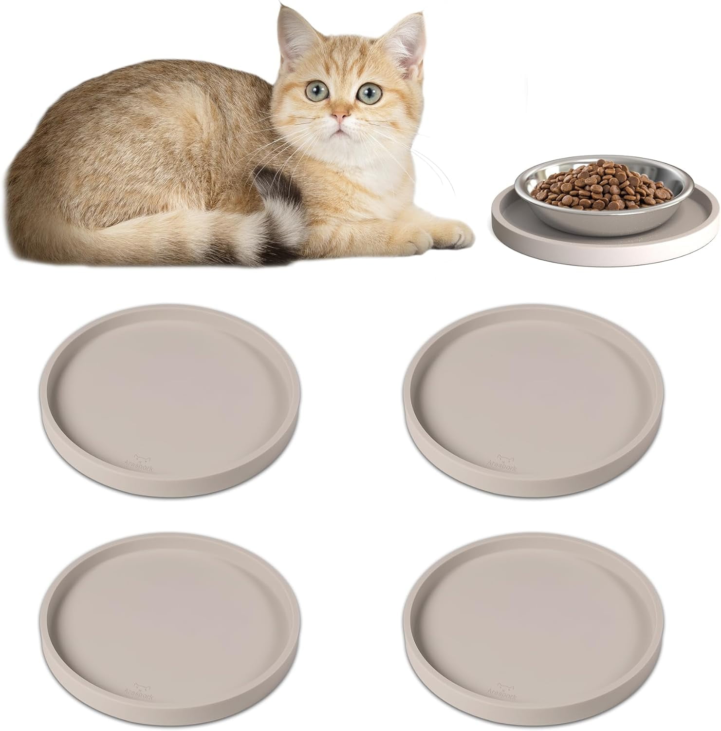 Arespark Pet Silicone Food Mat, Set of 4 Nonslip Waterproof Feeding ...