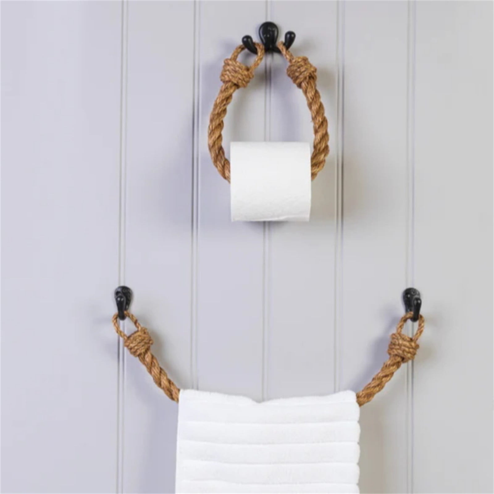 Arestory Wood & Rope Wall Toilet Paper Holder, Rustic Tissue Rolls ...