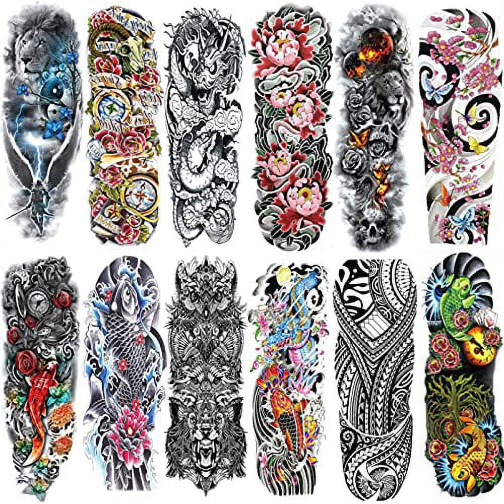 Aresvns Full Arm Temporary .. Tattoos for Men and .. Women (L19â€œxW7â ...