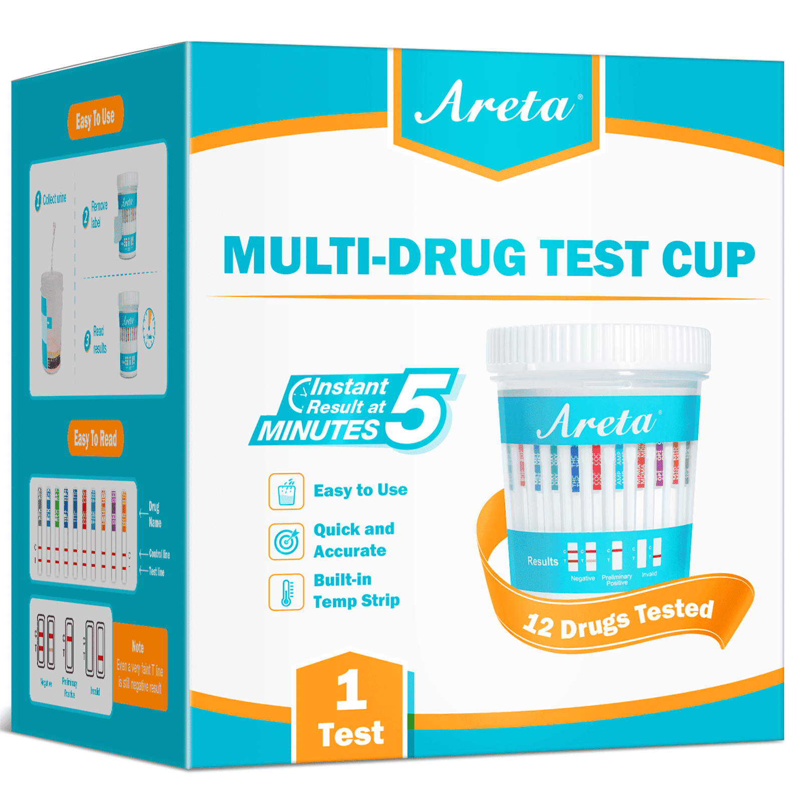 Areta 12 Panel Urine Drug Test Kit for THC, AMP, BZO, COC, BAR, OPI ...
