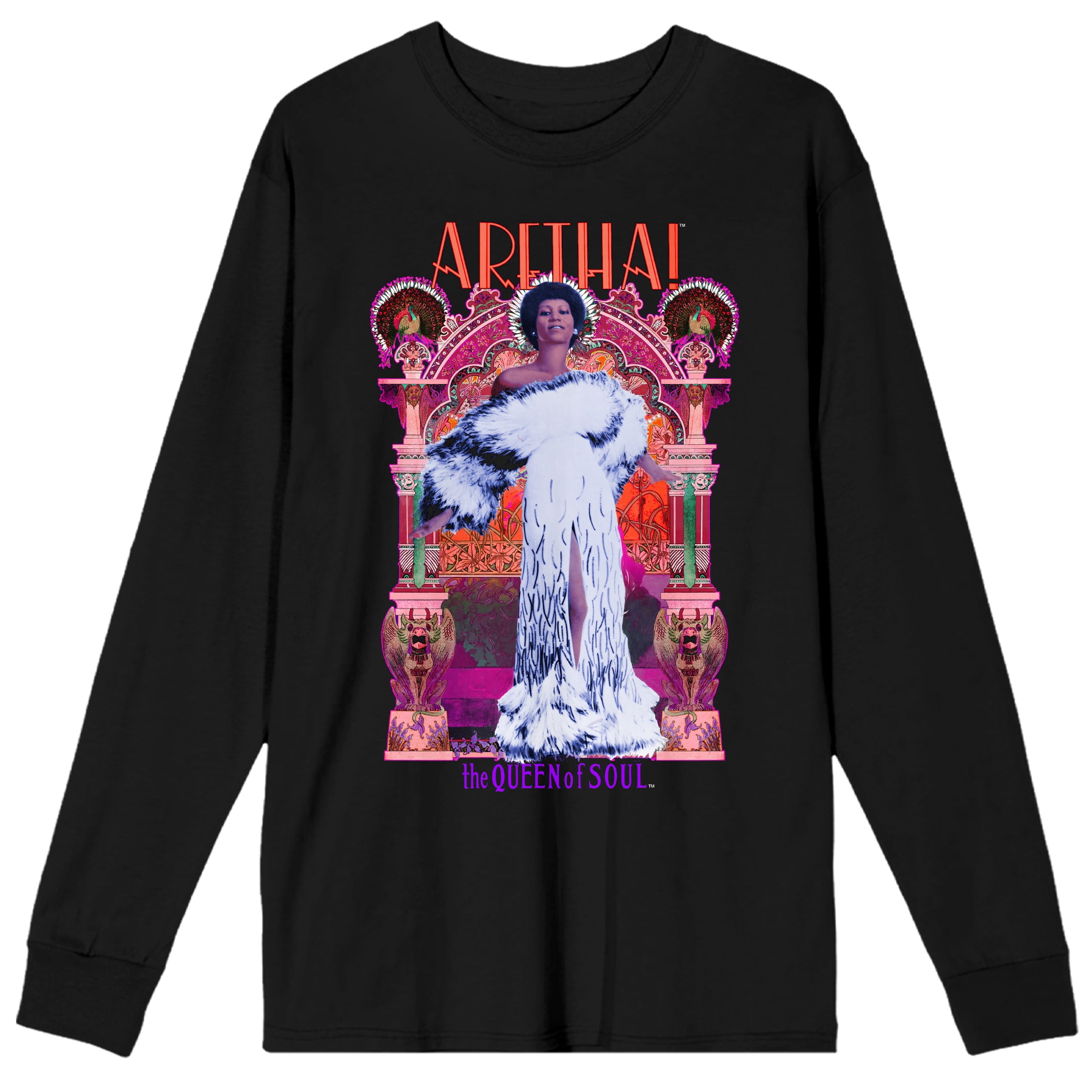 Aretha Franklin Queen Of Soul Poster Crew Neck Long Sleeve Men's Black ...