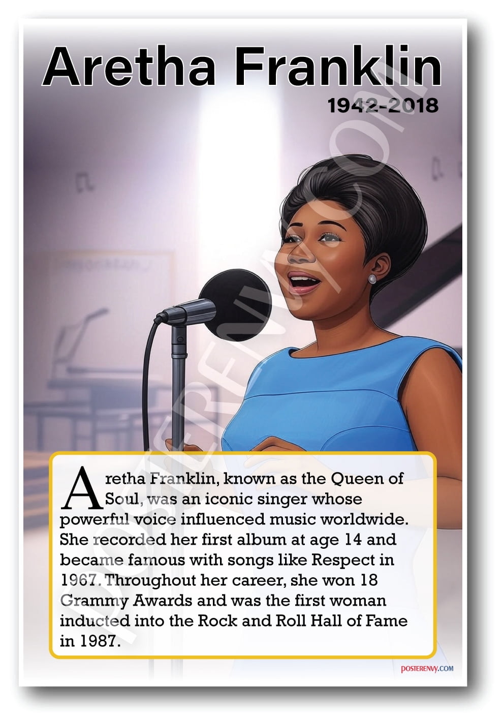 Aretha Franklin - Queen of Soul - Biography Poster 18 x 12 inch ...