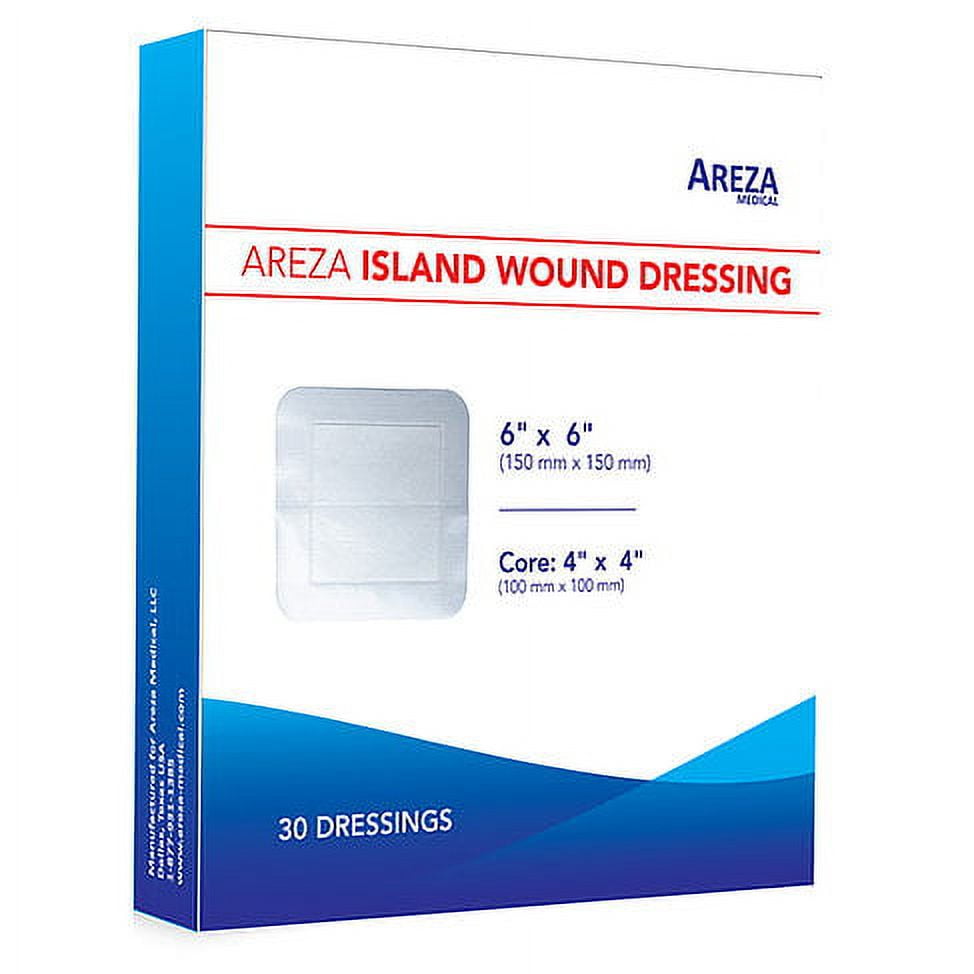 Areza Sterile, Latex-Free, Absorbent Bordered Gauze 6" x 6" Island Wound Dressings - Box of 30 ...