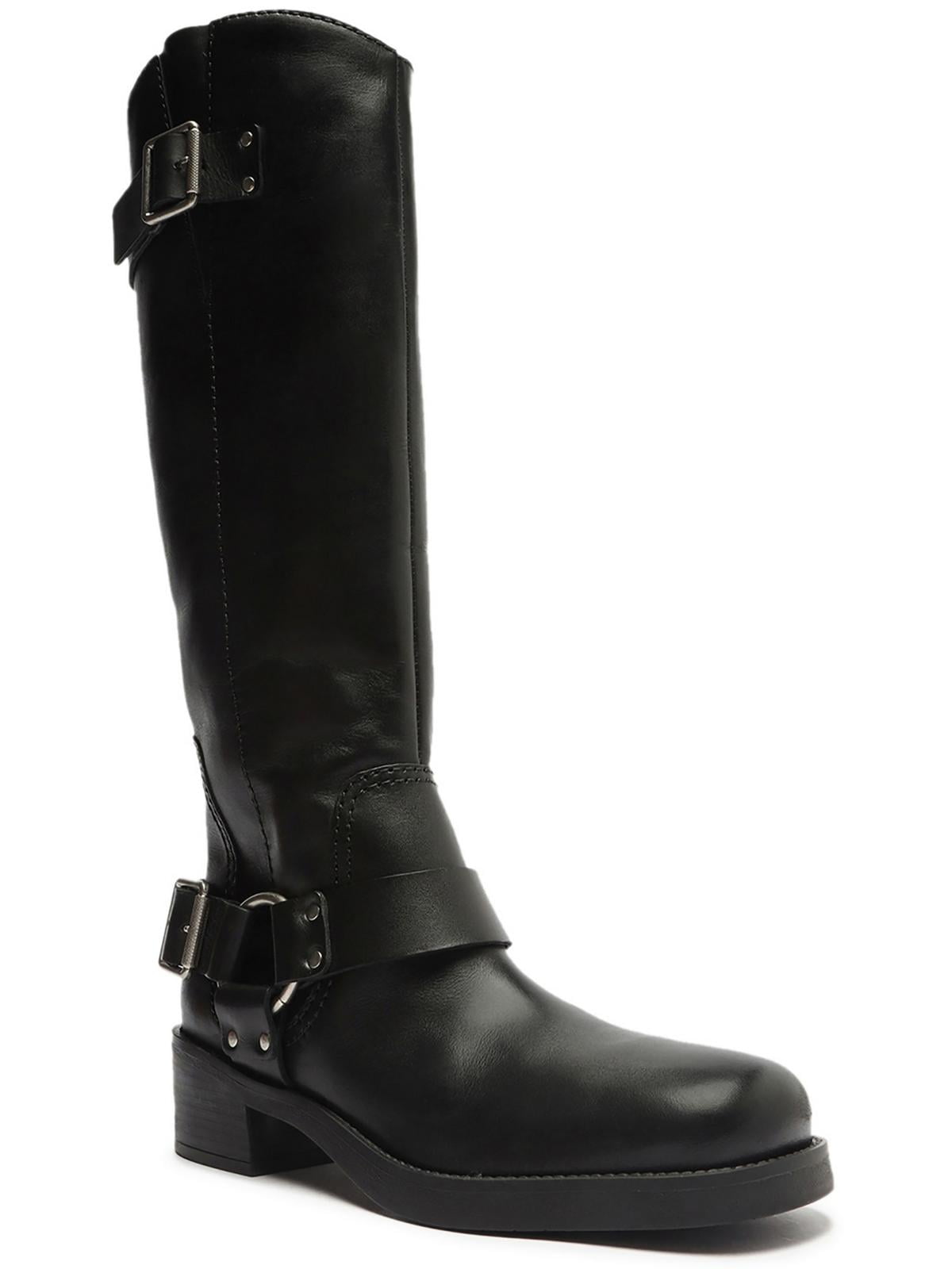 Arezzo Womens Clara Knee-High Leather Tall Motorcycle Boots - Walmart.com