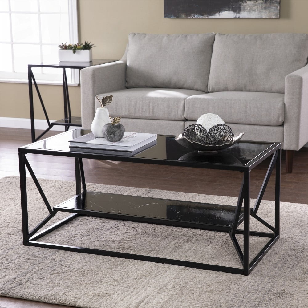 Argall Glass-Top Cocktail Table with Storage for Modern Living Spaces ...