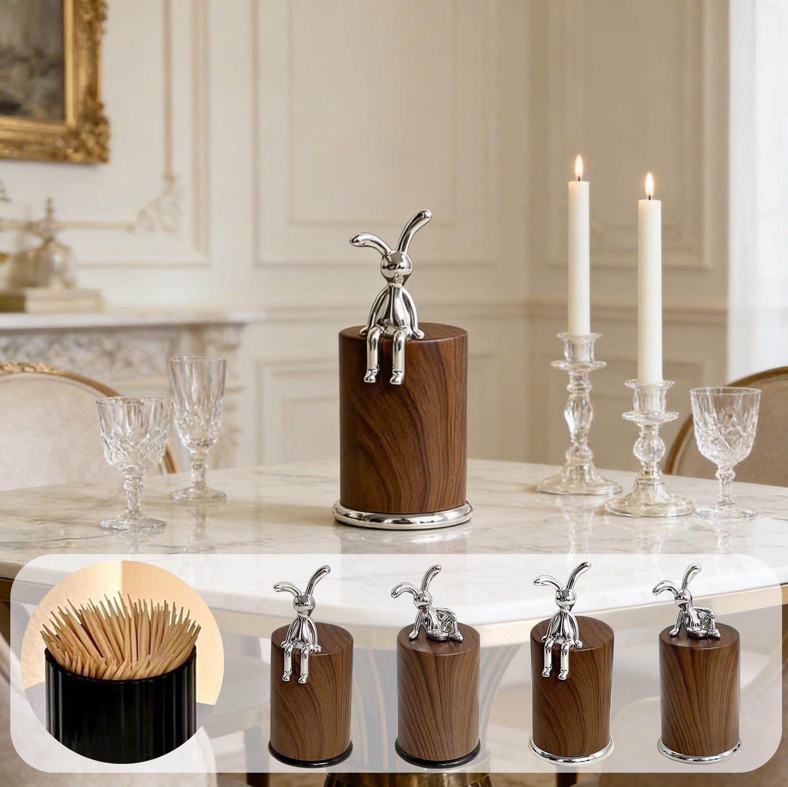 Argent Bunny Toothpick Dispenser | Imitation Wood Grain Plastic Holder ...