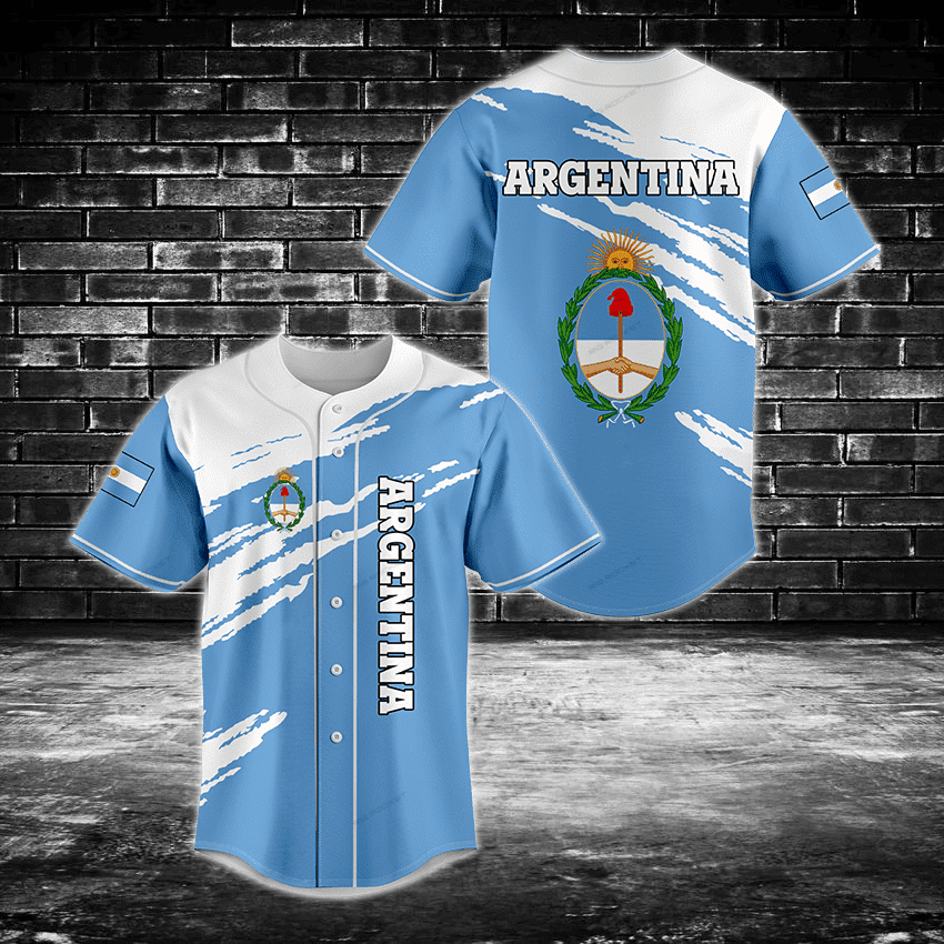 Argentina Flag And Coat Of Arms Paint Style Baseball Jersey Shirt ...