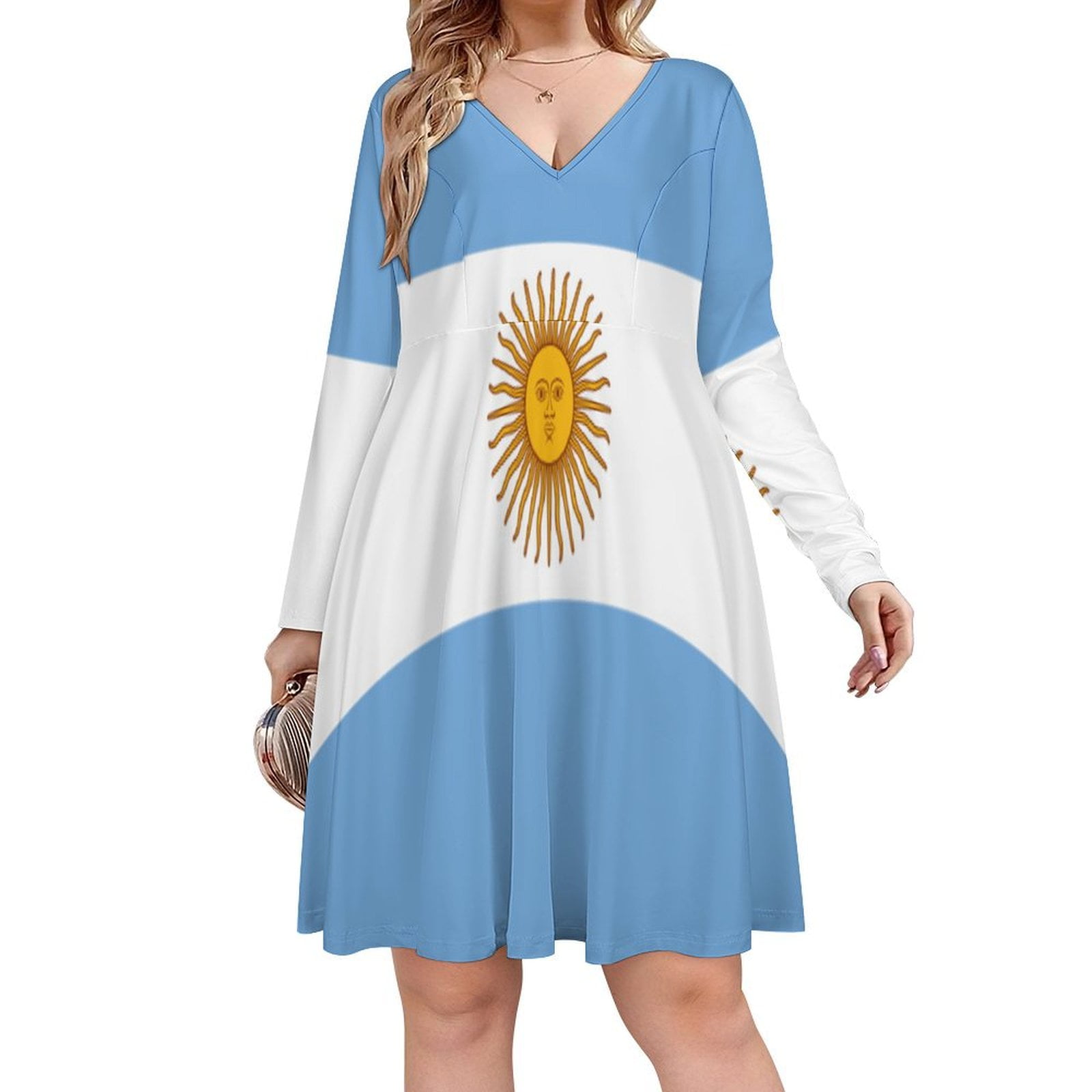 Argentina Flag Long Sleeve Dresses For Women Vintage Elegant Party ...