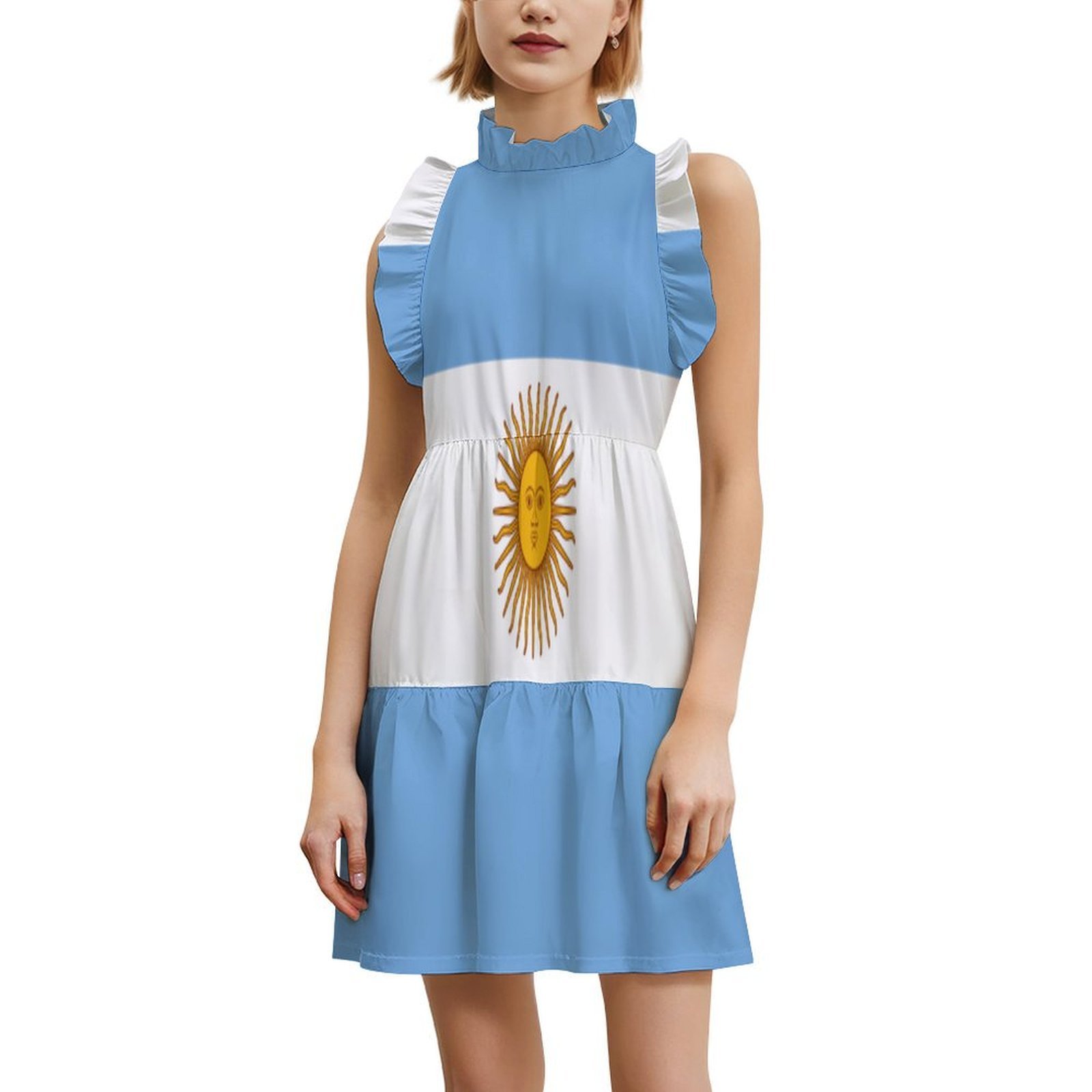 Argentina Flag Women's Fashion Casual Dress Summer Stand Up Collar ...