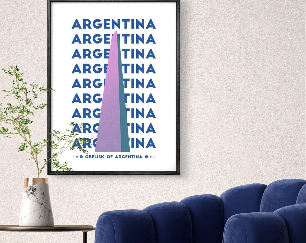 Argentina Obelisk Poster Buenos Aires Wall Art, Minimalist Blue Pink Travel Print Downloadable ...