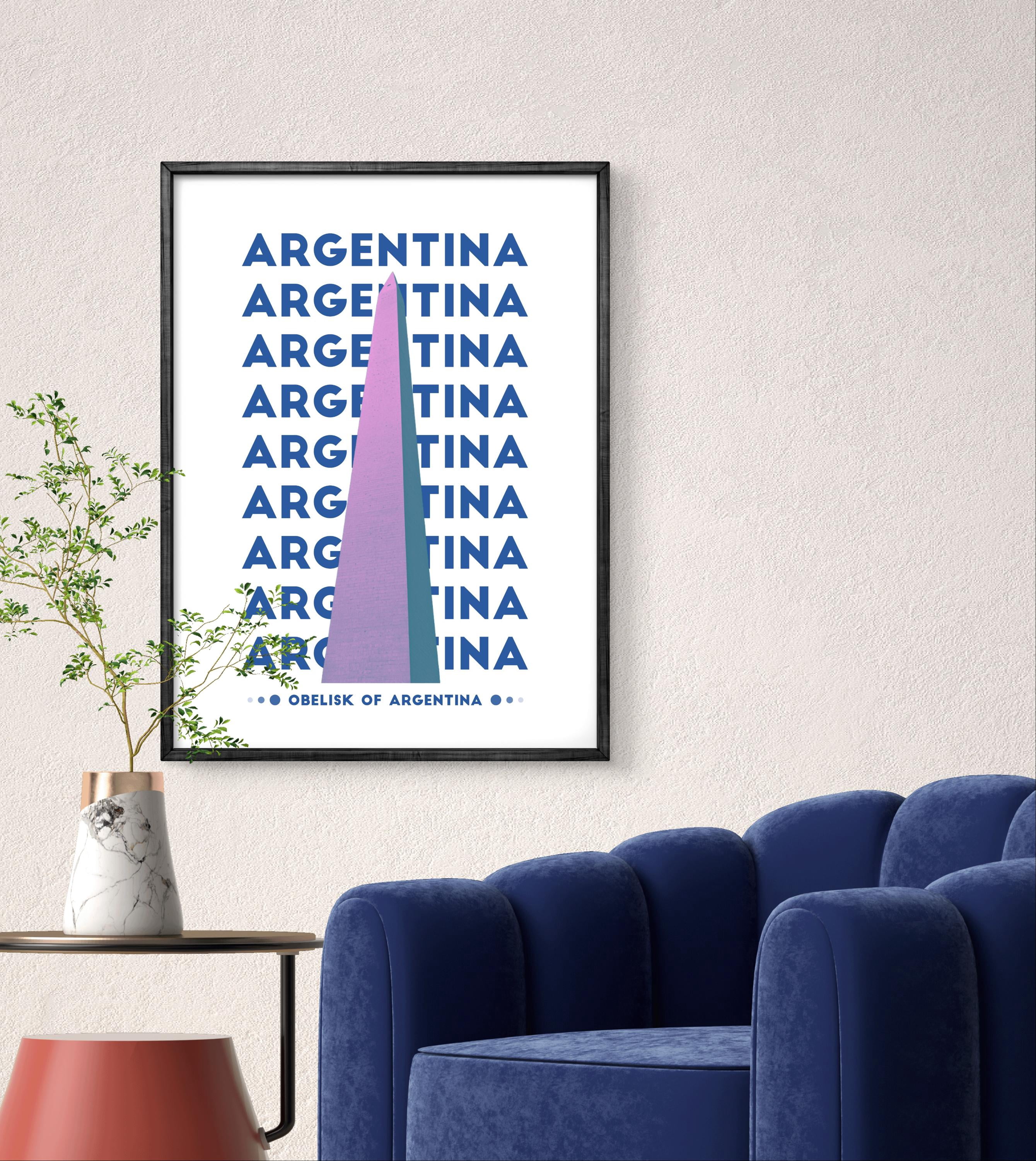 Argentina Obelisk Poster Buenos Aires Wall Artminimalist Blue Pink ...