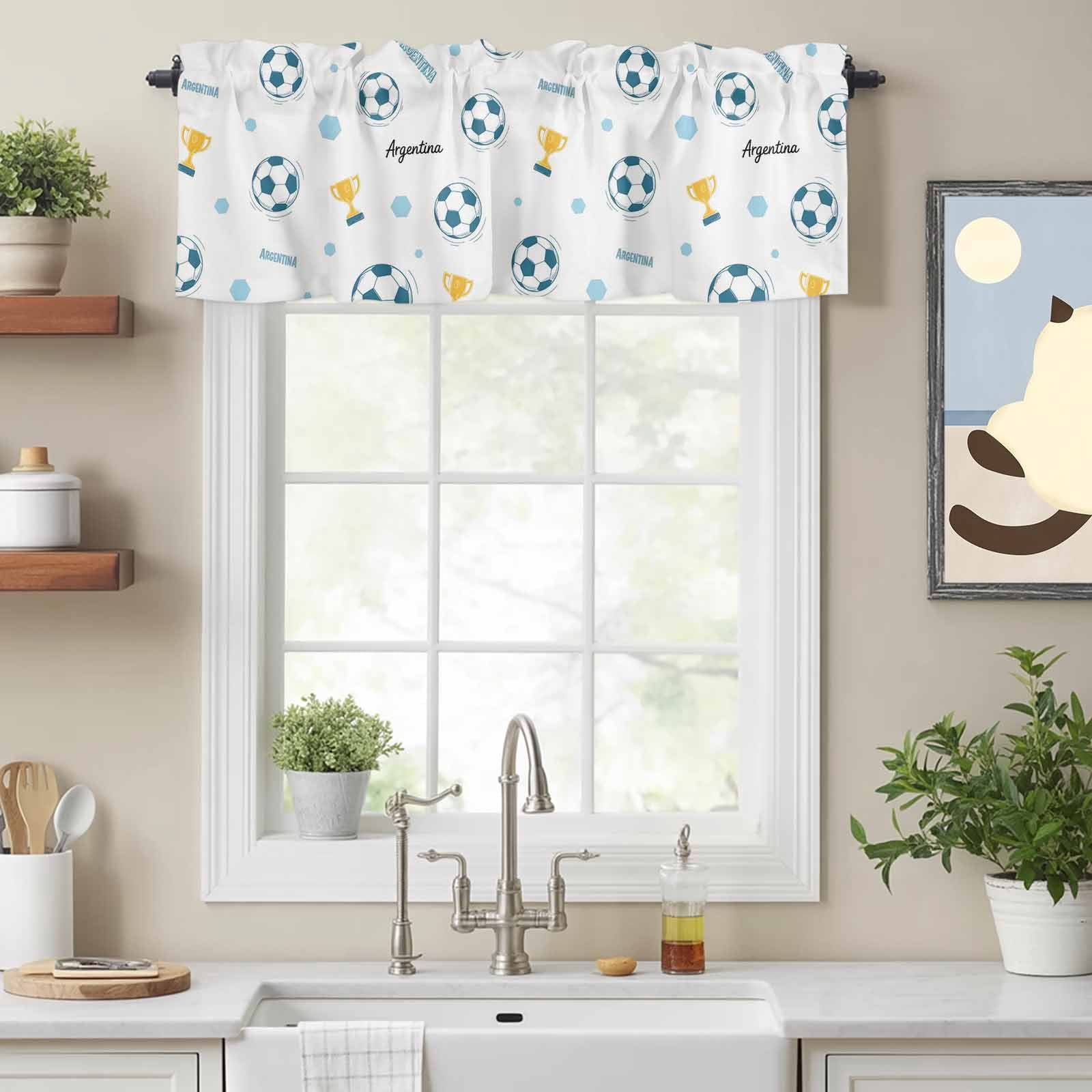 Argentina Soccer Pattern Valances for Windows,Kitchen Valance Rod ...