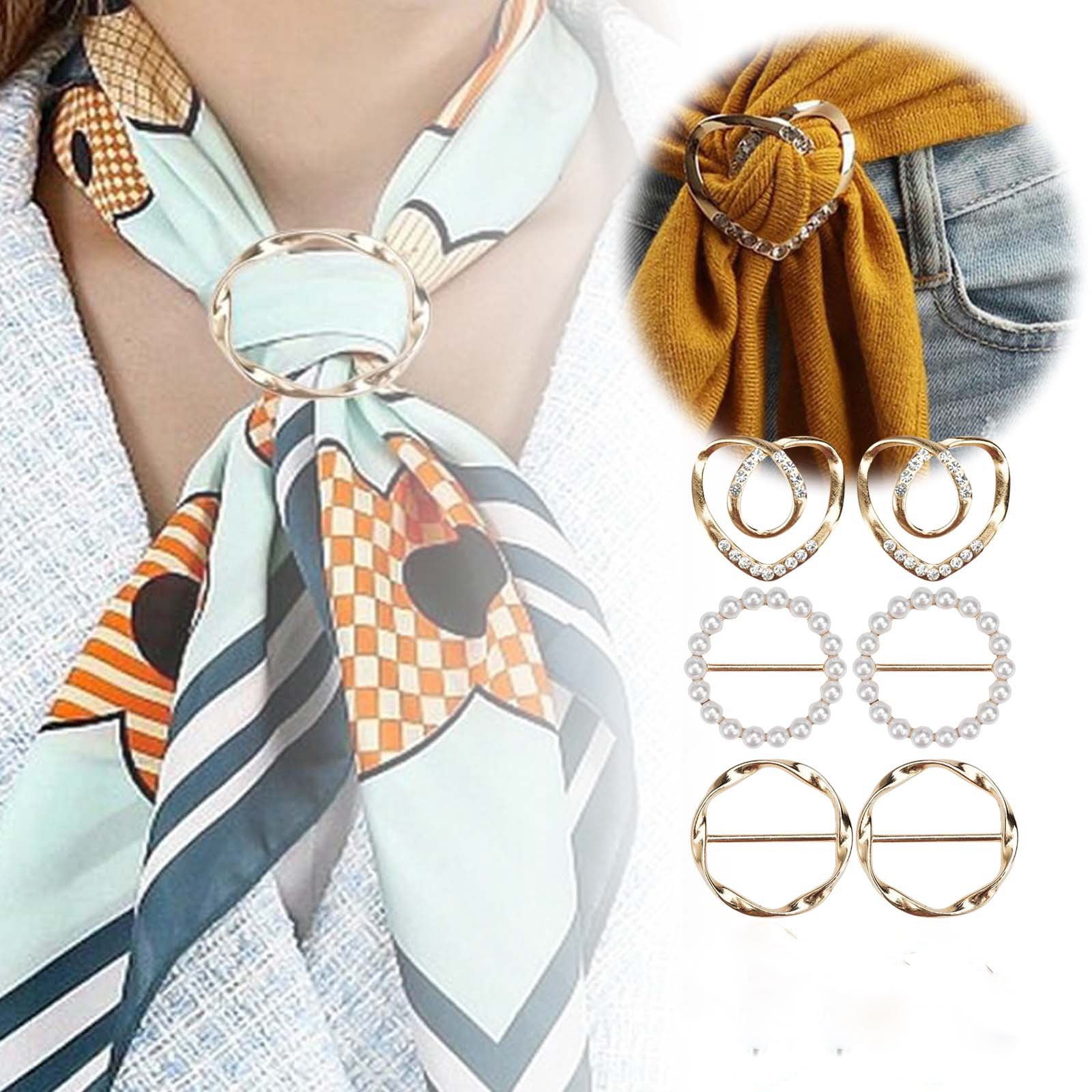 Arghm Women's Fashion Scarf Ring Clip Set, 3PCS Metal Round Shirt Clip ...