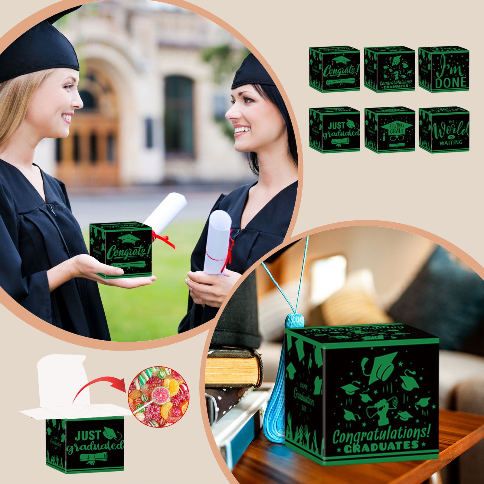 Arghm 6 Pack Graduation Party Favor Boxes,2.76x2.76x2.76in Foldable Paper Storage,Eco-Friendly ...