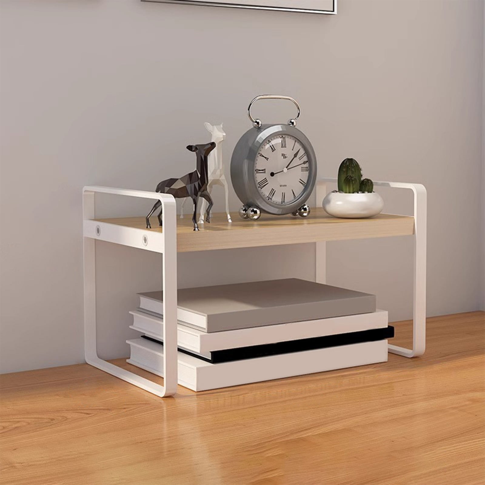 Arghm Desktop Bookshelf,Iron Frame & Wood Double Layer Storage 11.81x7 ...