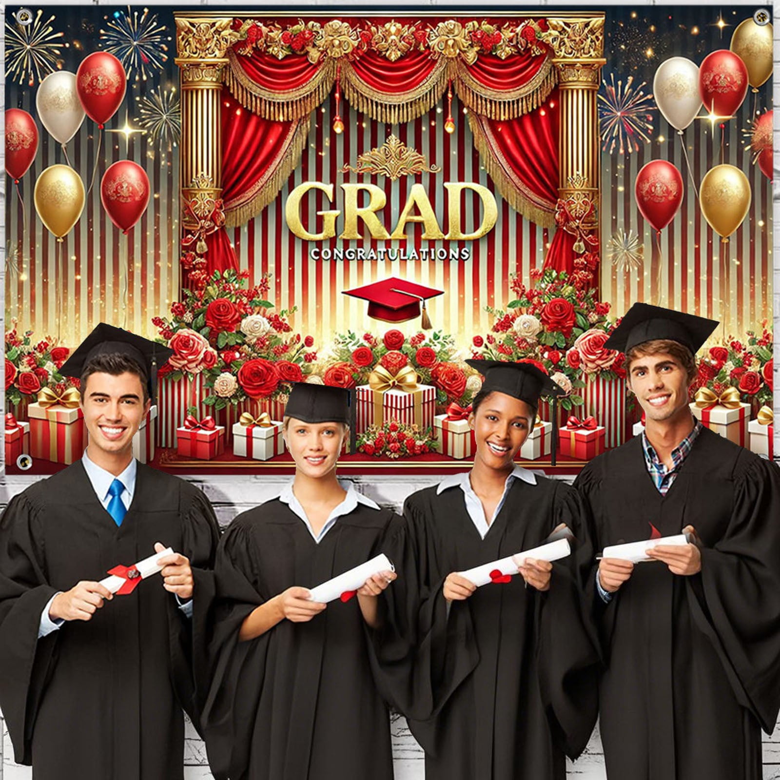 Arghm Graduation Photo Backdrop Wrinkle-Resistant Polyester 70x43 Inch ...