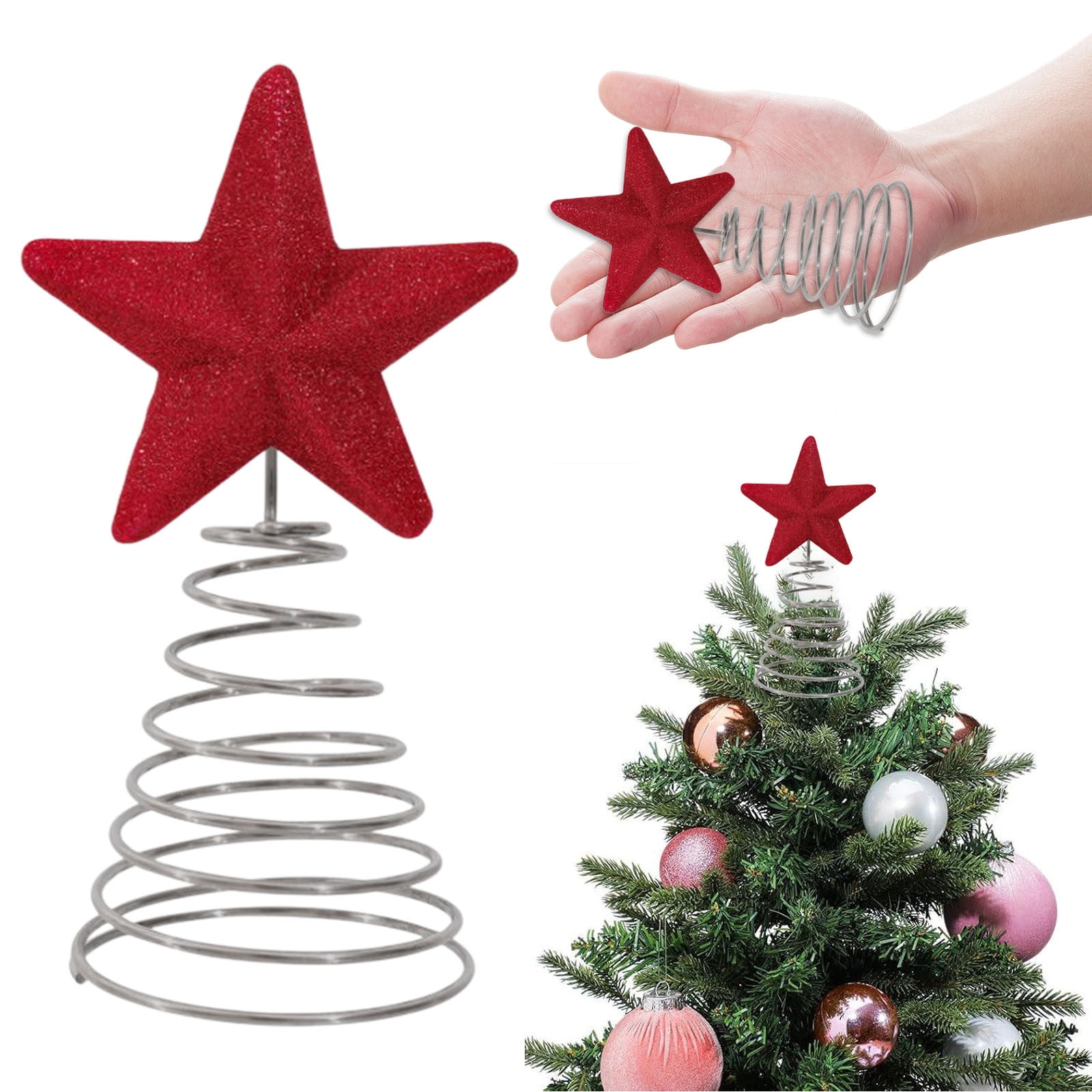 Arghm Independence Day Tree Topper Metal Star (Red),Shatterproof Hollow ...