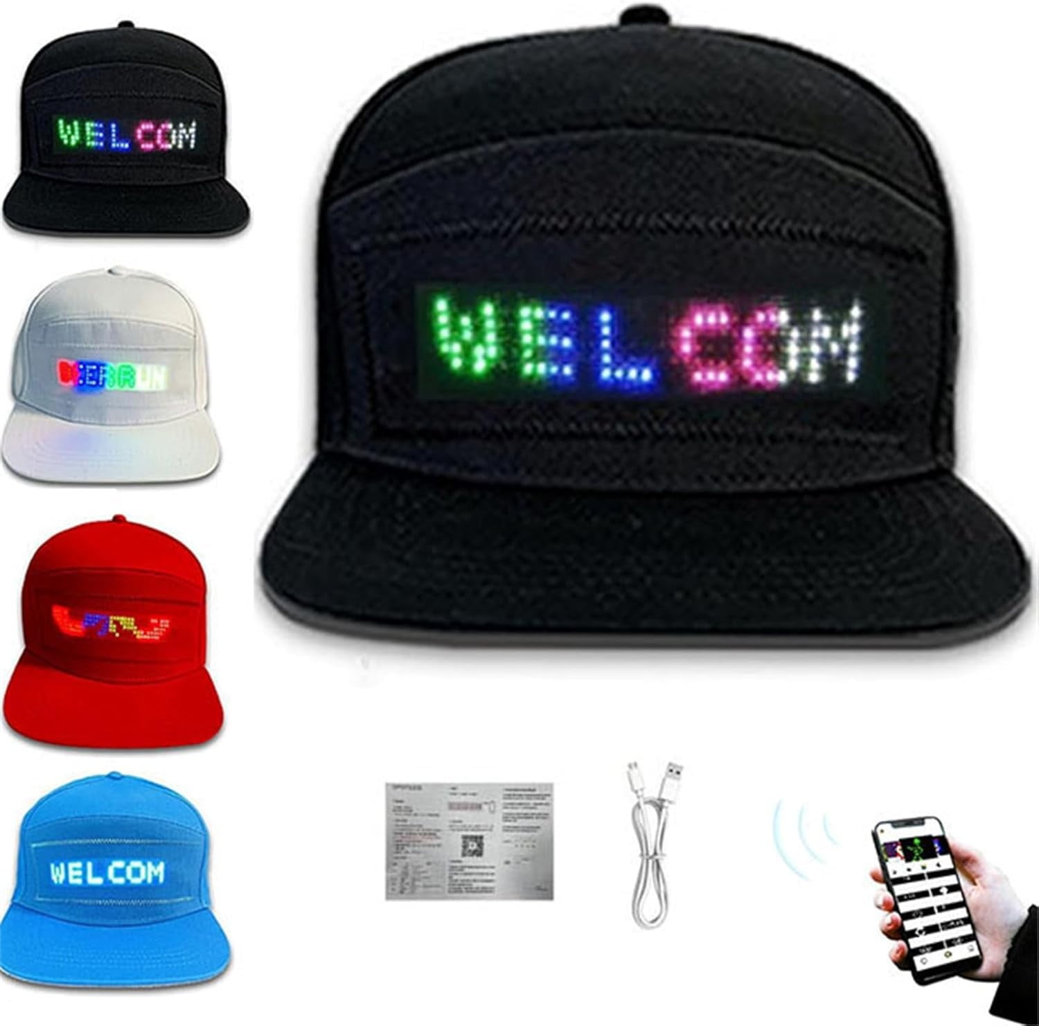 Arghm LED Rolling Display Hat – Customizable Scrolling Text Cap, Light ...