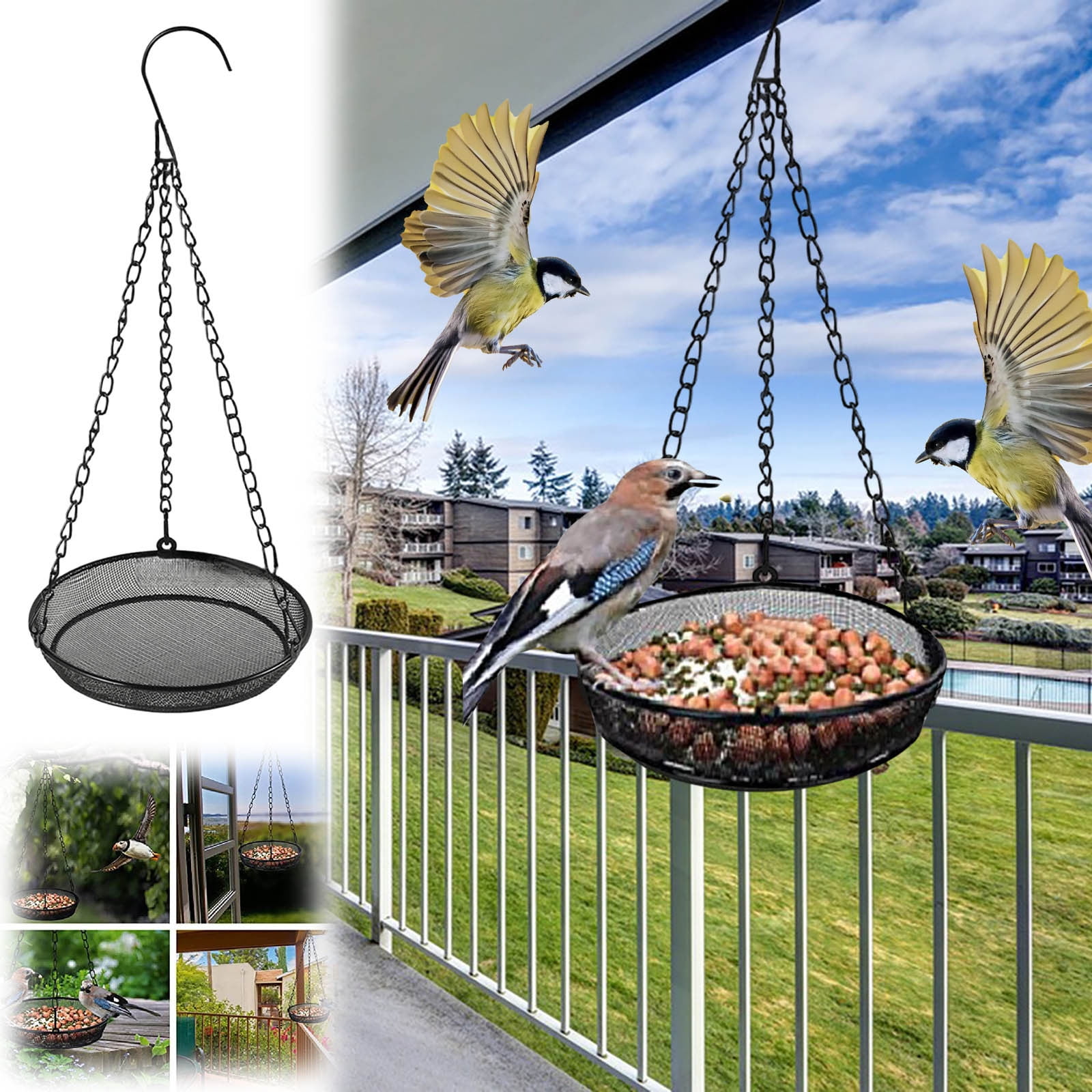 Arghm Metal Black Bird Feeder – Hanging Decorative Bird Feeder Tray for ...