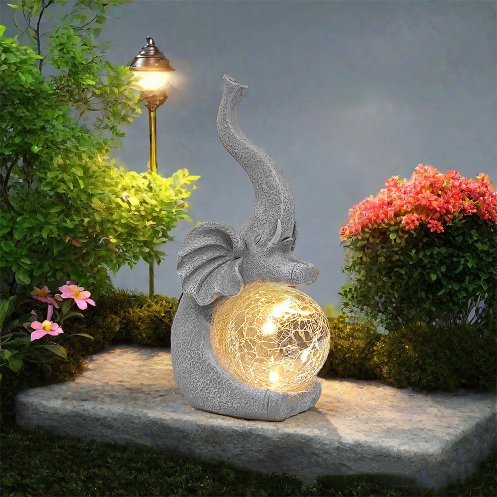 Arghm Solar Crystal Ball Elephant Light, Garden Patio Decor with Crack ...