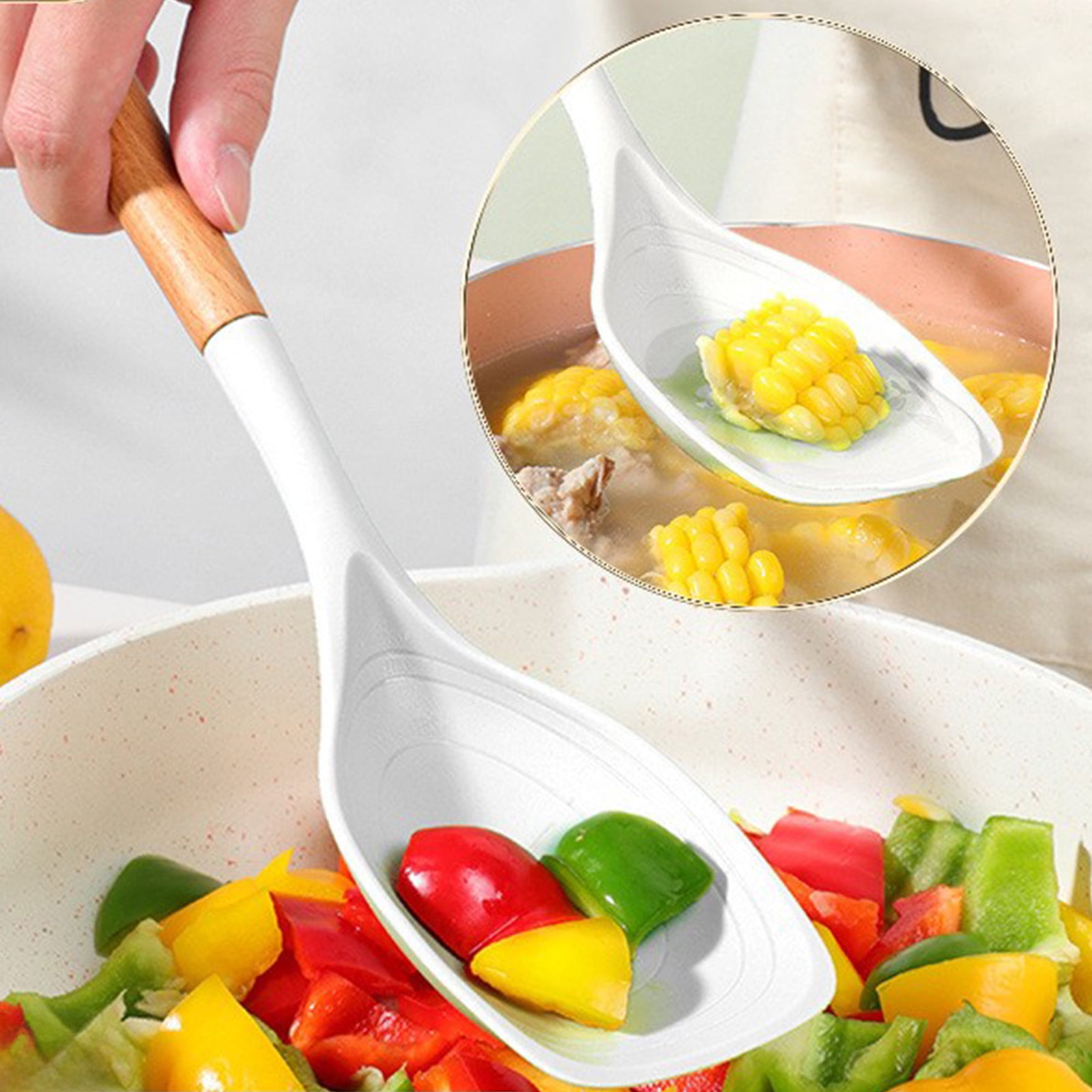 Arghm Spatula Silicone Wooden Handle 13.9in Non-Stick Frying Spoon ...