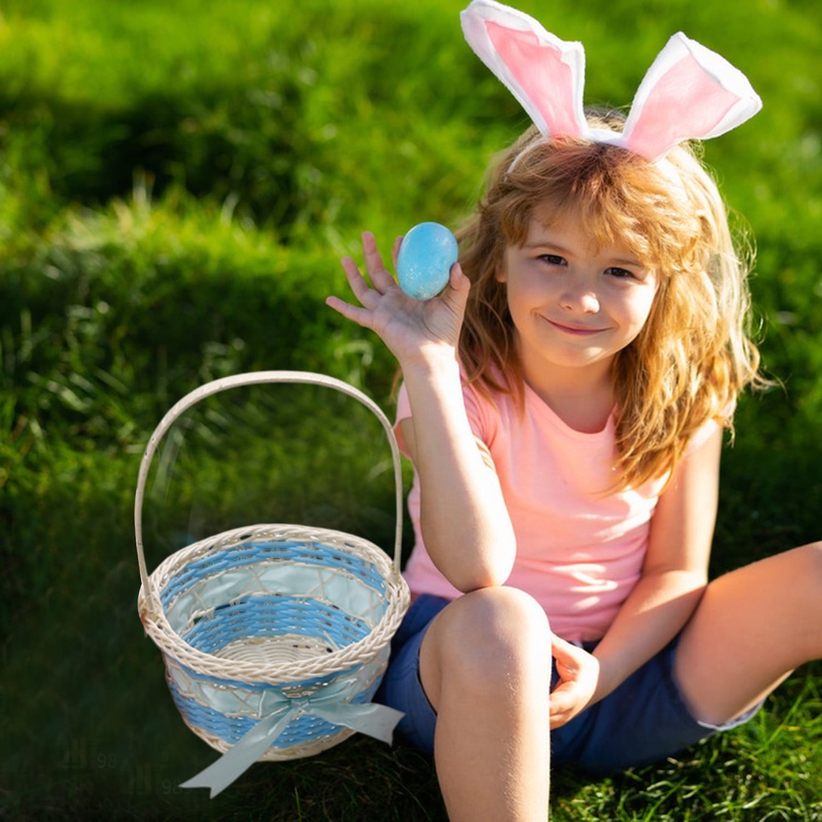 Arghm Woven Easter Basket,Plastic Round Storage Bin,8.66x6.3x6.3in Kids ...