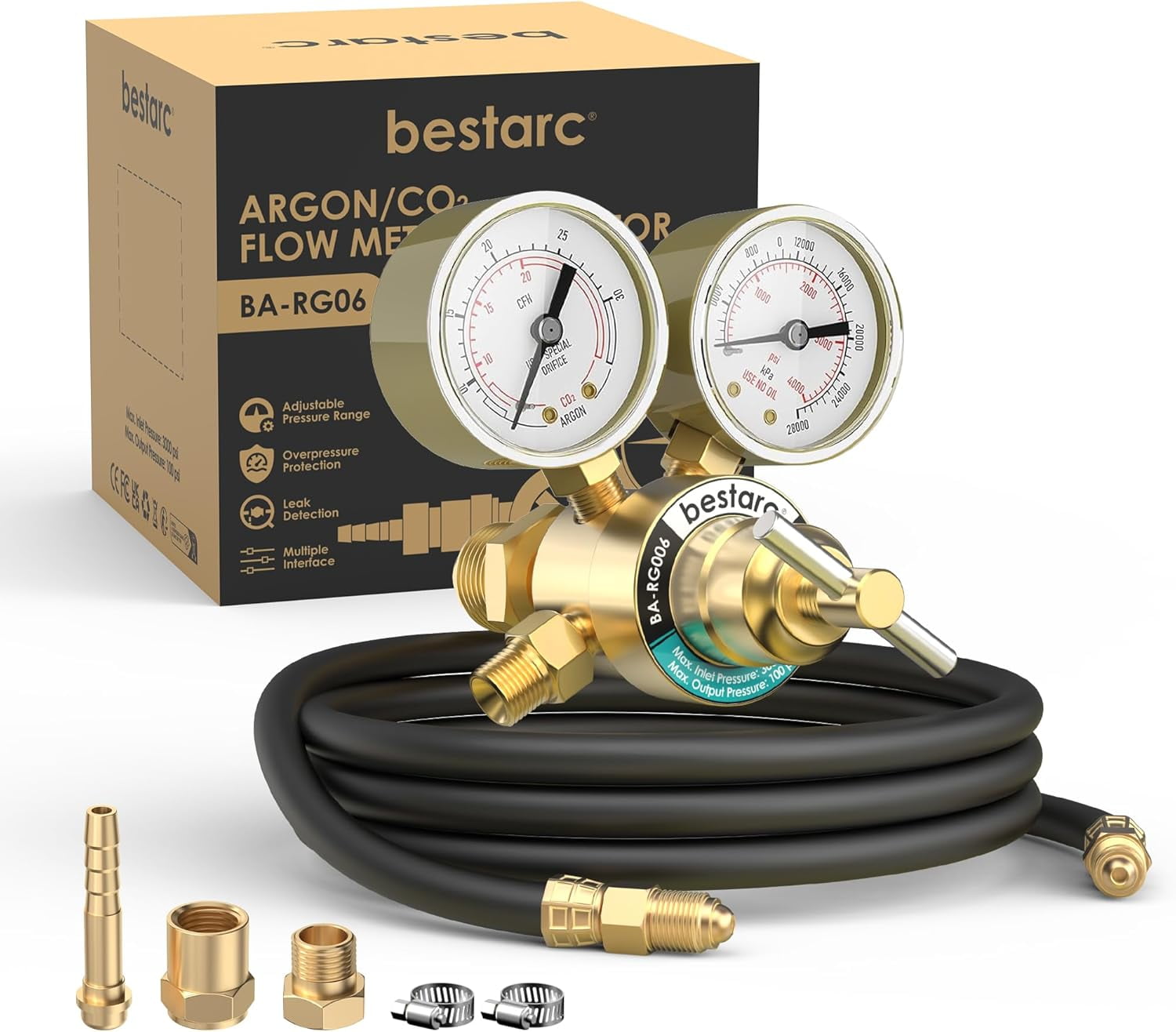 Argon CO2 Regulator Gauges Gas Welding with 9.8FT Gas Hose, CGA580 ...