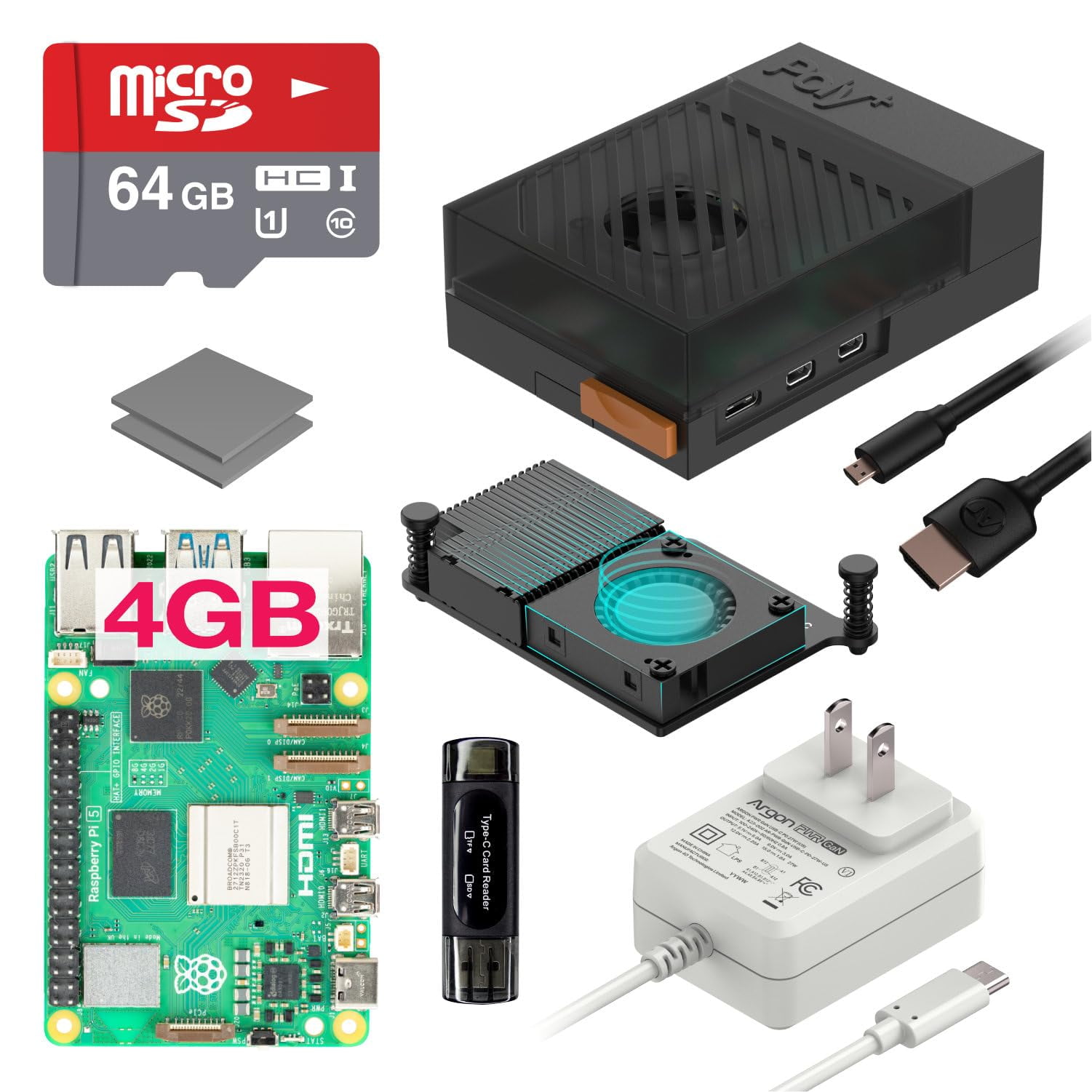 Argon Poly+5 Raspberry Pi KEF16 5 Starter Kit | Raspberry Pi 5 4GB Kit/Pi 5 Board/Pi 5 Case ...