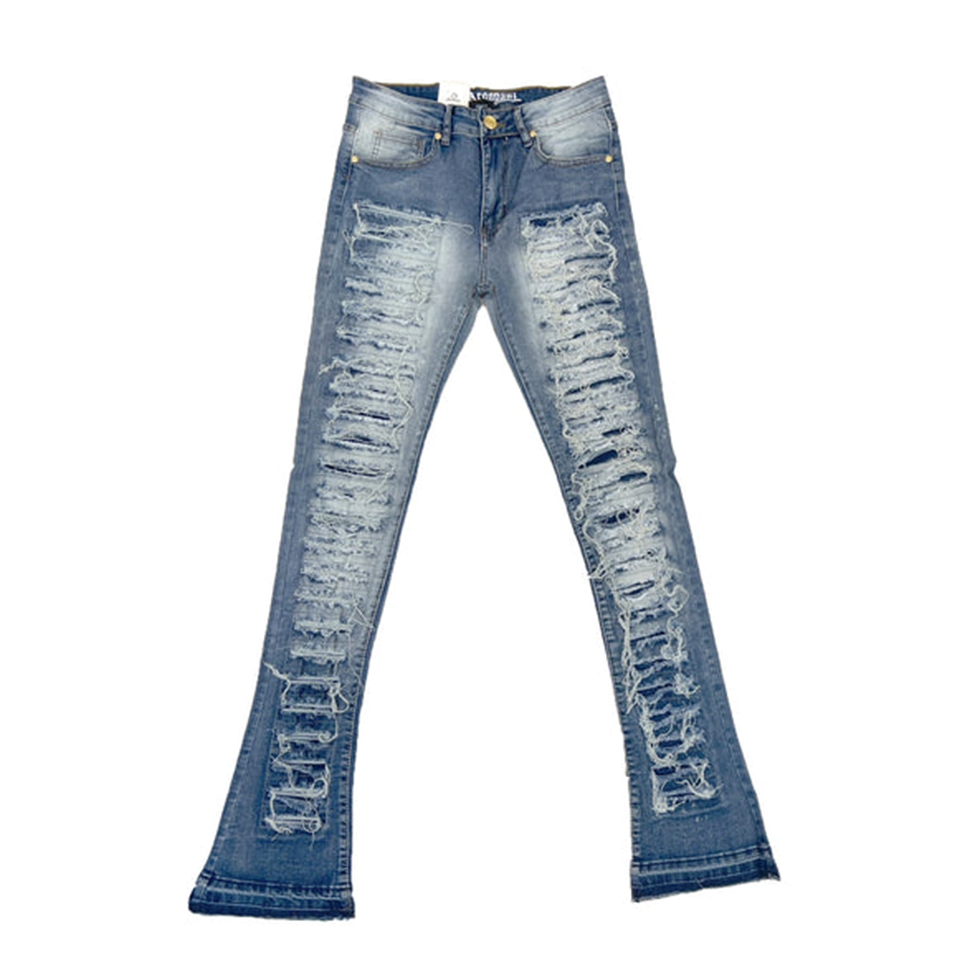 Argonaut Nations Men Stacked Blocked Distress Jeans (Med Blue ...