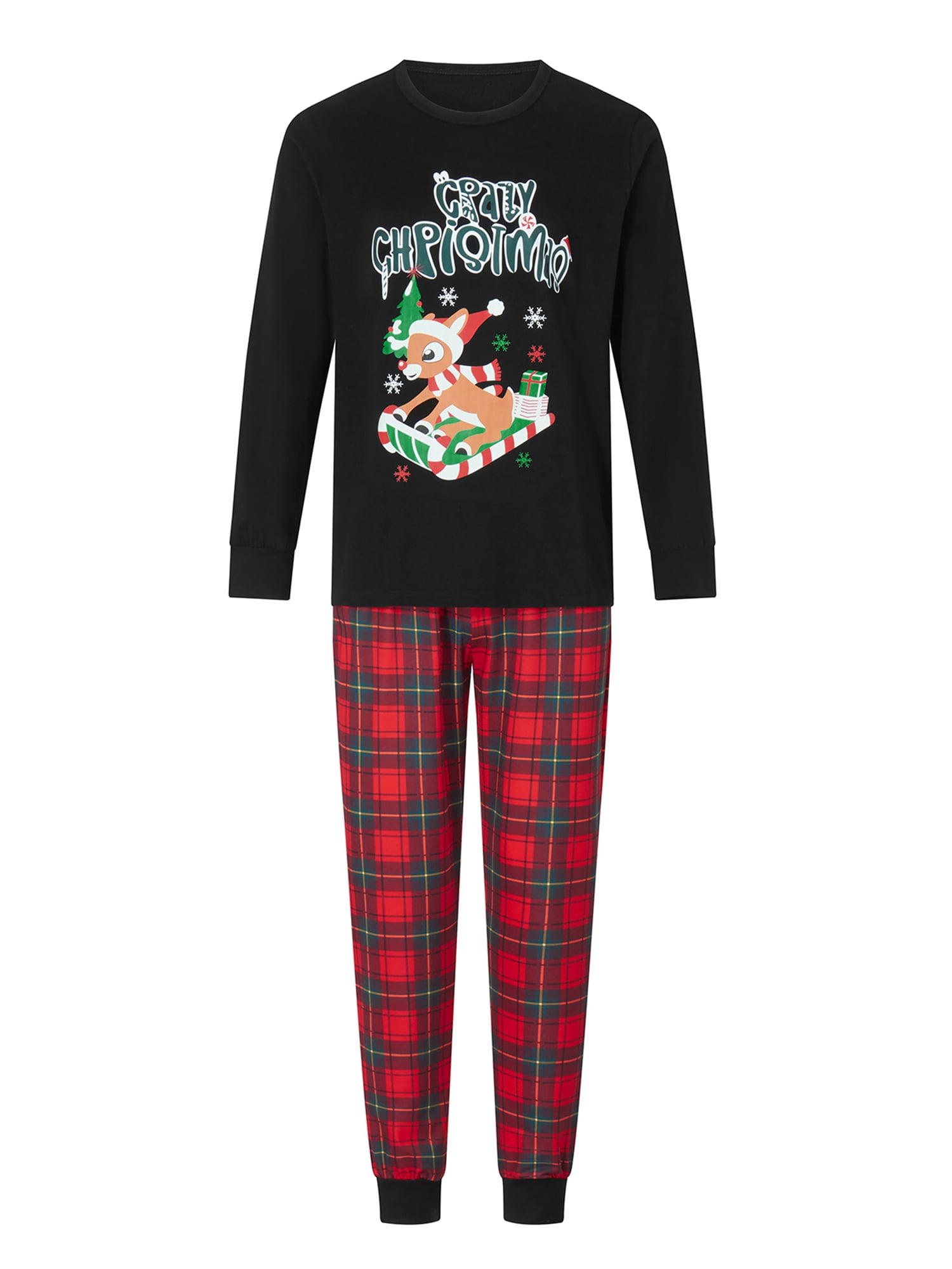 Argulvti Christmas Family Pajamas Matching Set Letter Elk Print Long ...
