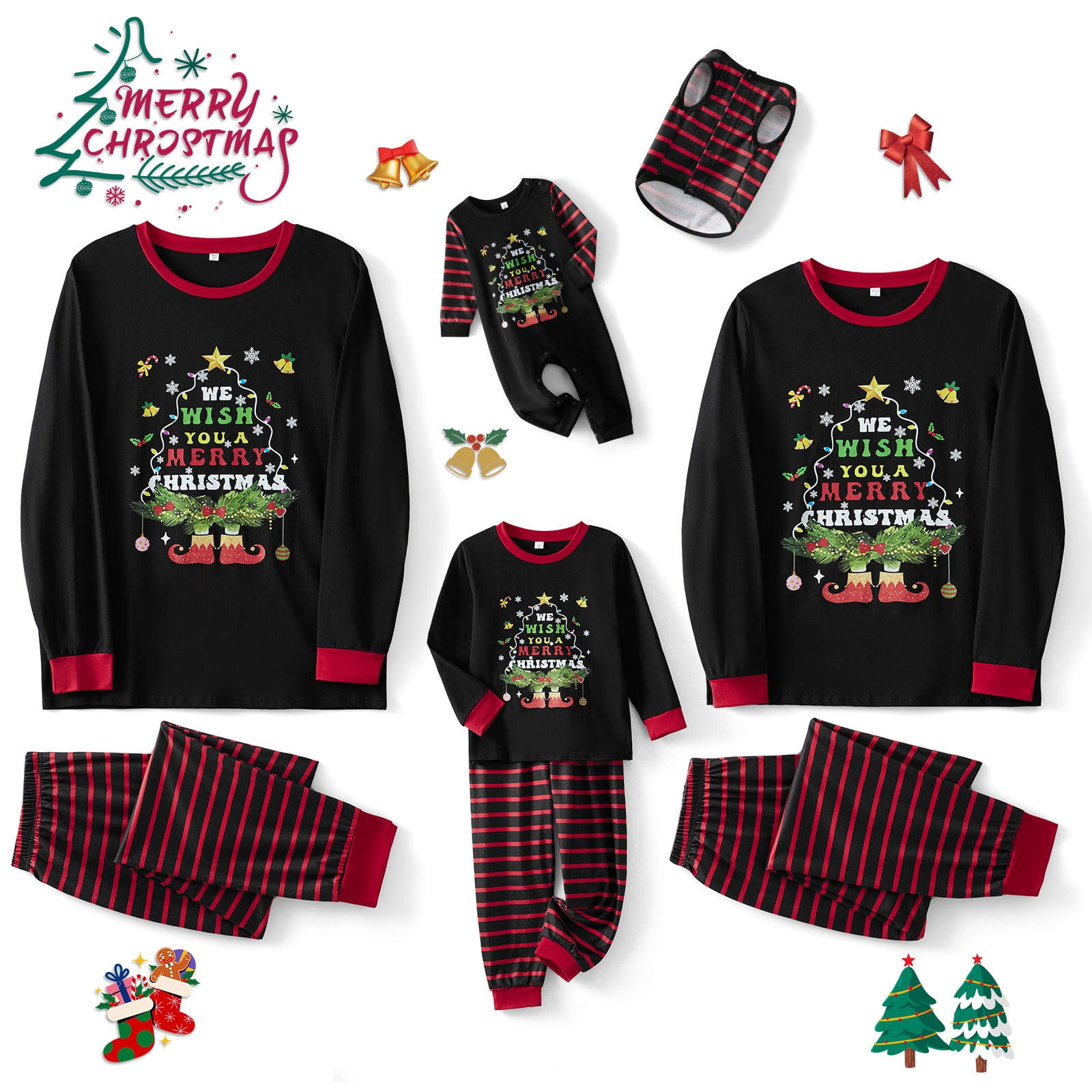 Argulvti Family Matching Christmas Pajamas Set Letter Tree Stripe Print ...