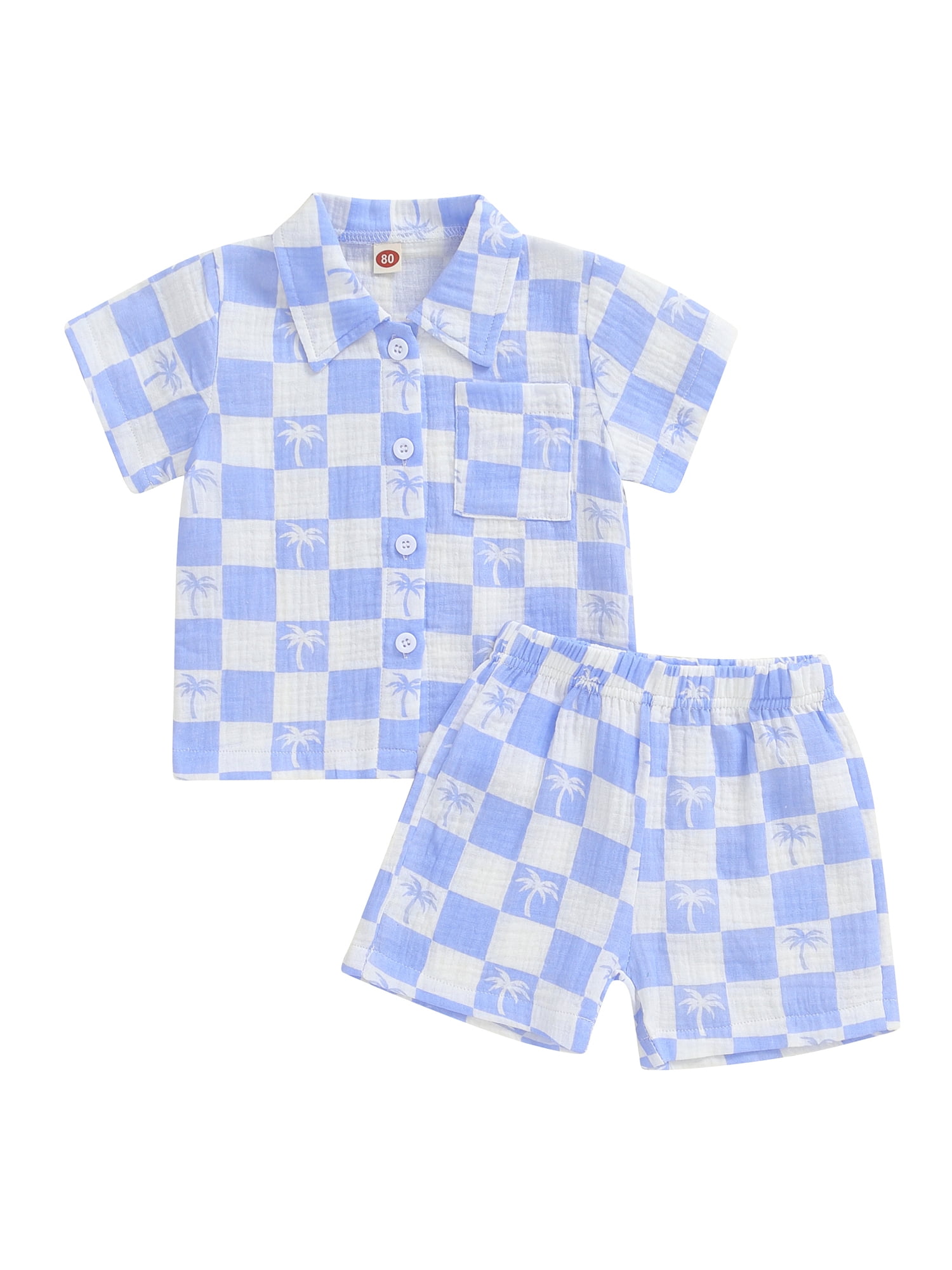Argulvti Toddler Boy Checkerboard Outfit, Tree Print Lapel Neck Short ...