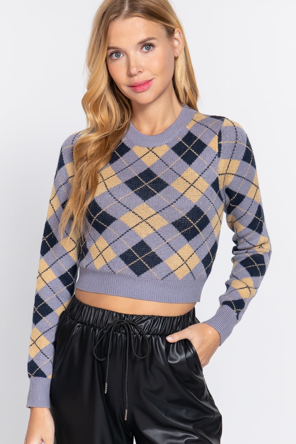 Argyle Jacquard Crop Sweater - Walmart.com