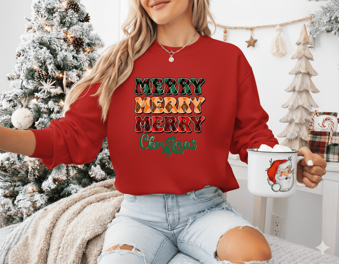 Argyle Pattern Festive Winter Cheer Holiday Merry Cozy Sweatshirt, up to size 5XL - Walmart.com